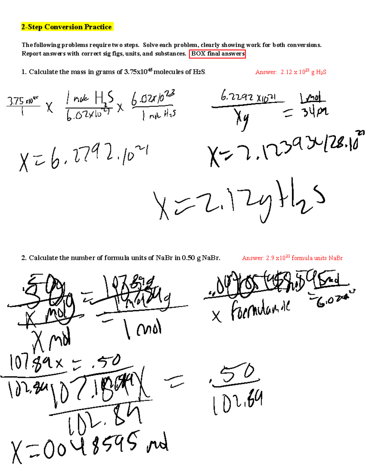 2-Step Conversion Practice (22-23) - 2 - Step Conversion Practice The ...