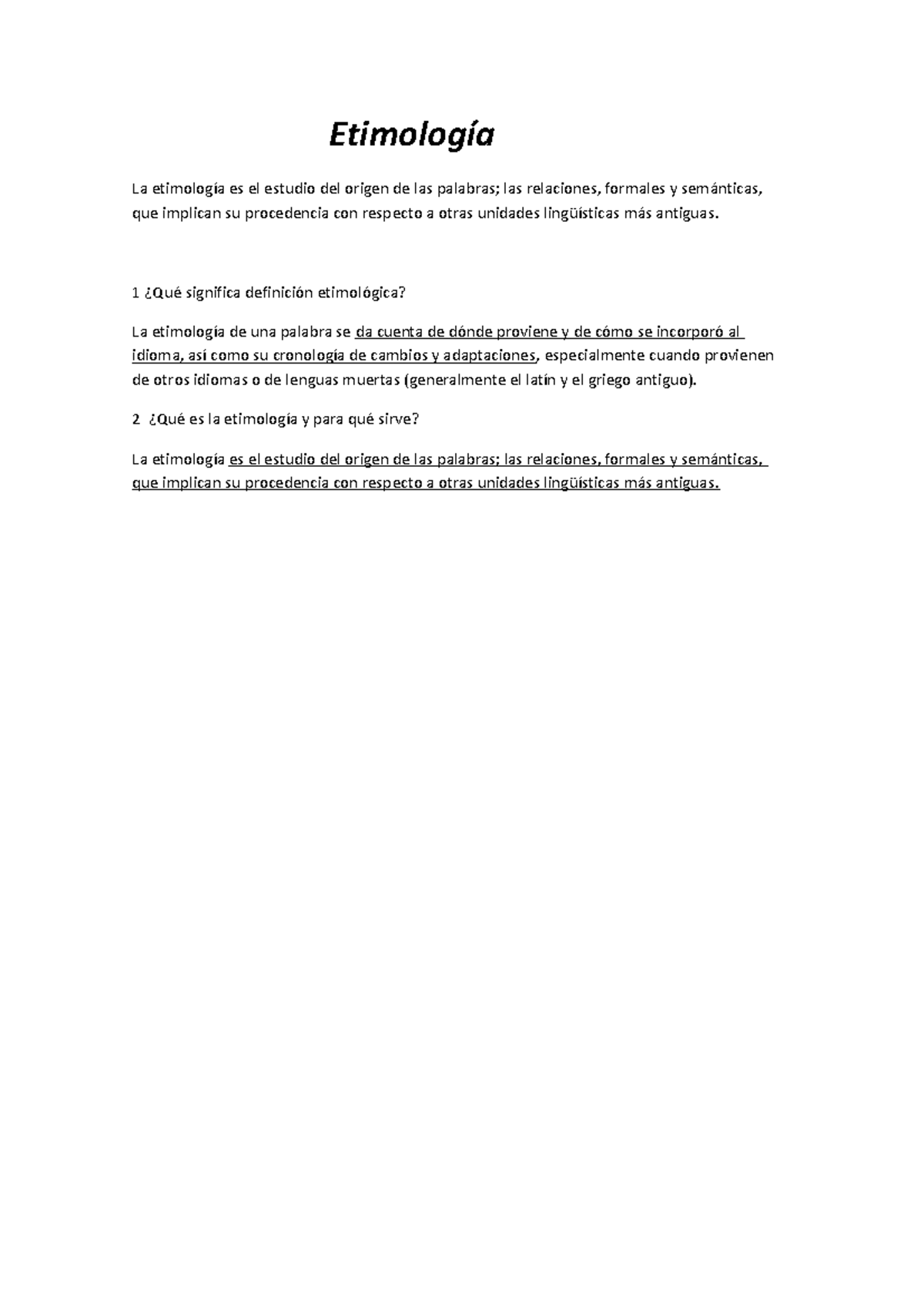 Etimología - Etimología La etimología es el estudio del origen de las ...