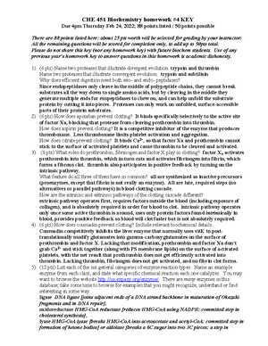 Hw w3 key - Ken Usher - CHE 451 Biochemistry homework #3 KEY 78 points listed / 50 points ...