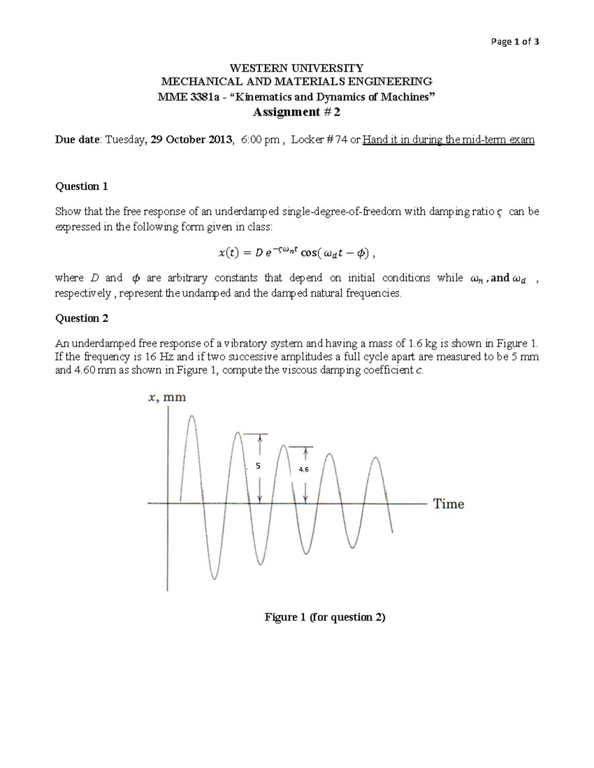 Assignment 2 2013 - Dynamics resource - Page 1 of 3 WESTERN UNIVERSITY ...