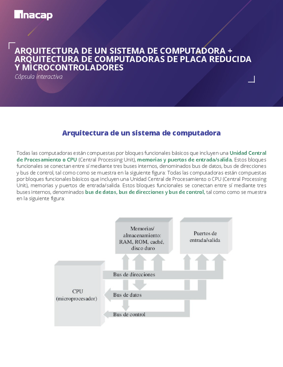 Arquitecturasistcomputadora - ARQUITECTURA DE UN SISTEMA DE COMPUTADORA ...
