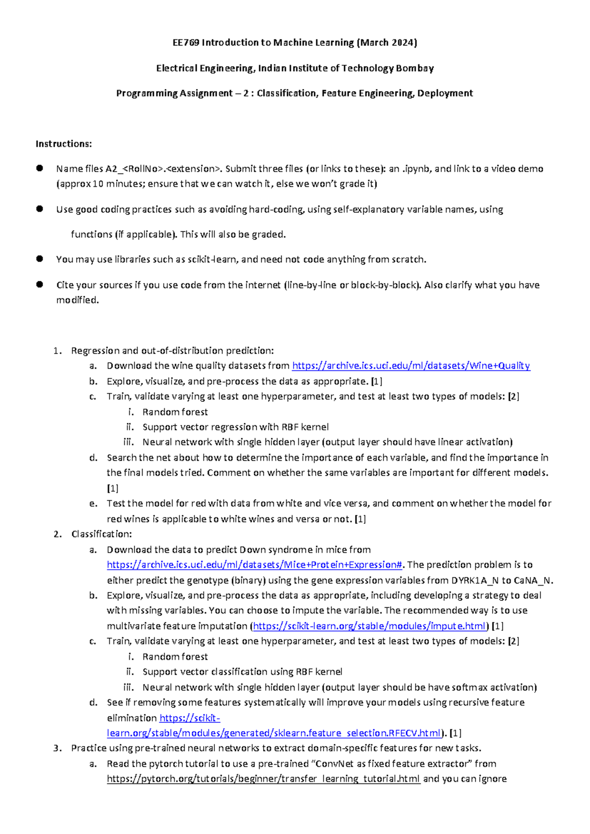 Classification, Feature Engineering, Deployment - EE769 Introduction to ...