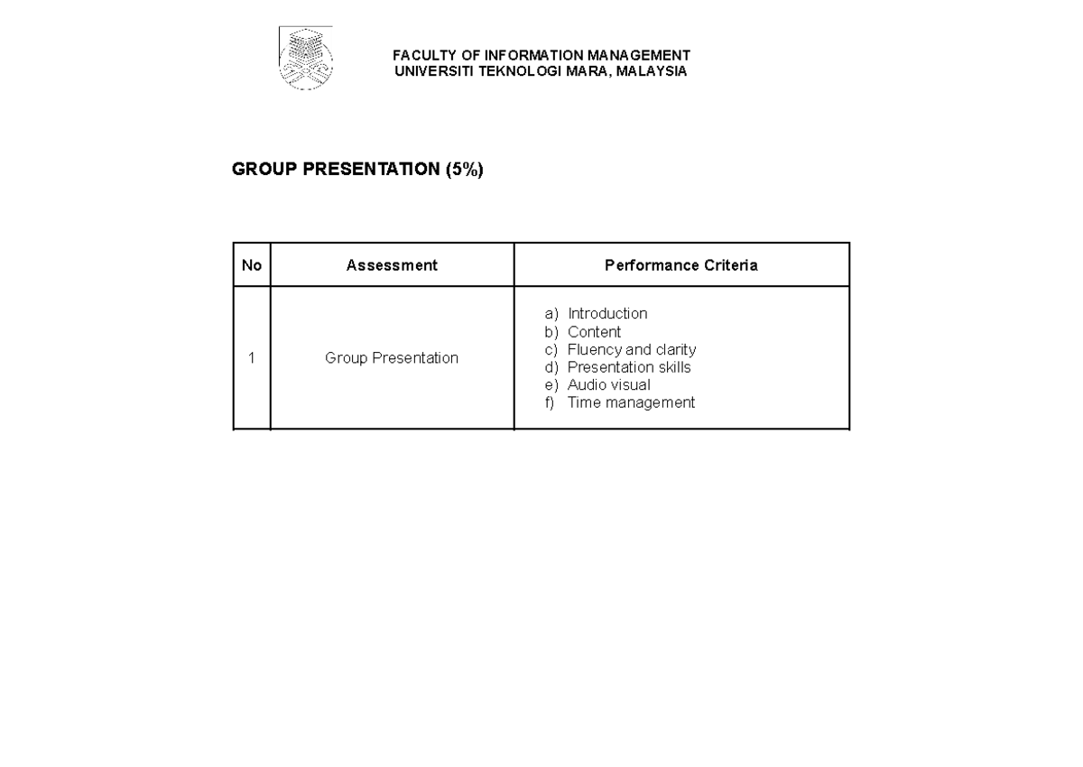 rubric for presentation for movie review assignment - FACULTY OF ...