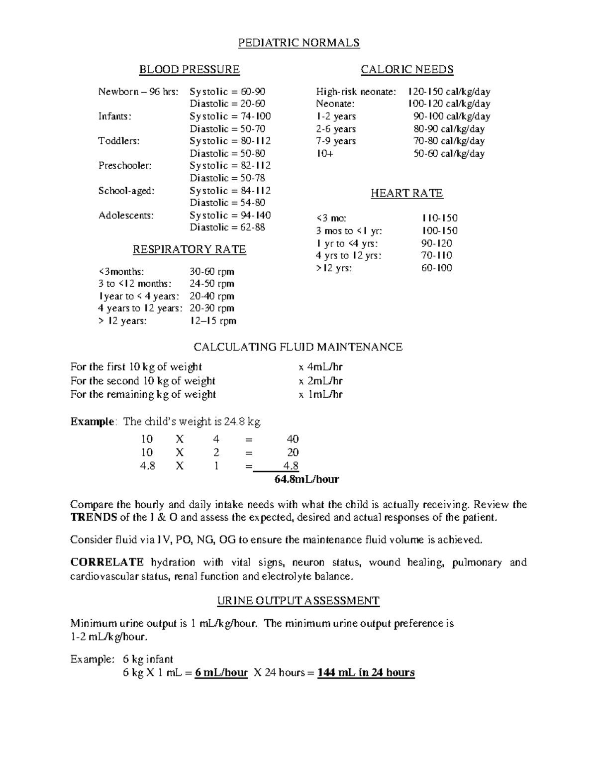List of Pediatric Normal Levels - PEDIATRIC NORMALS BLOOD PRESSURE ...