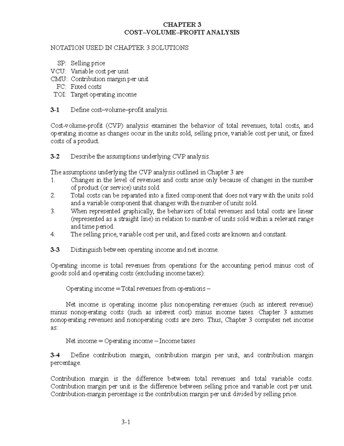 Ch03 SM - This is the after class exercise of chapter 03 - CHAPTER 3 COST–VOLUME–PROFIT ANALYSIS ...