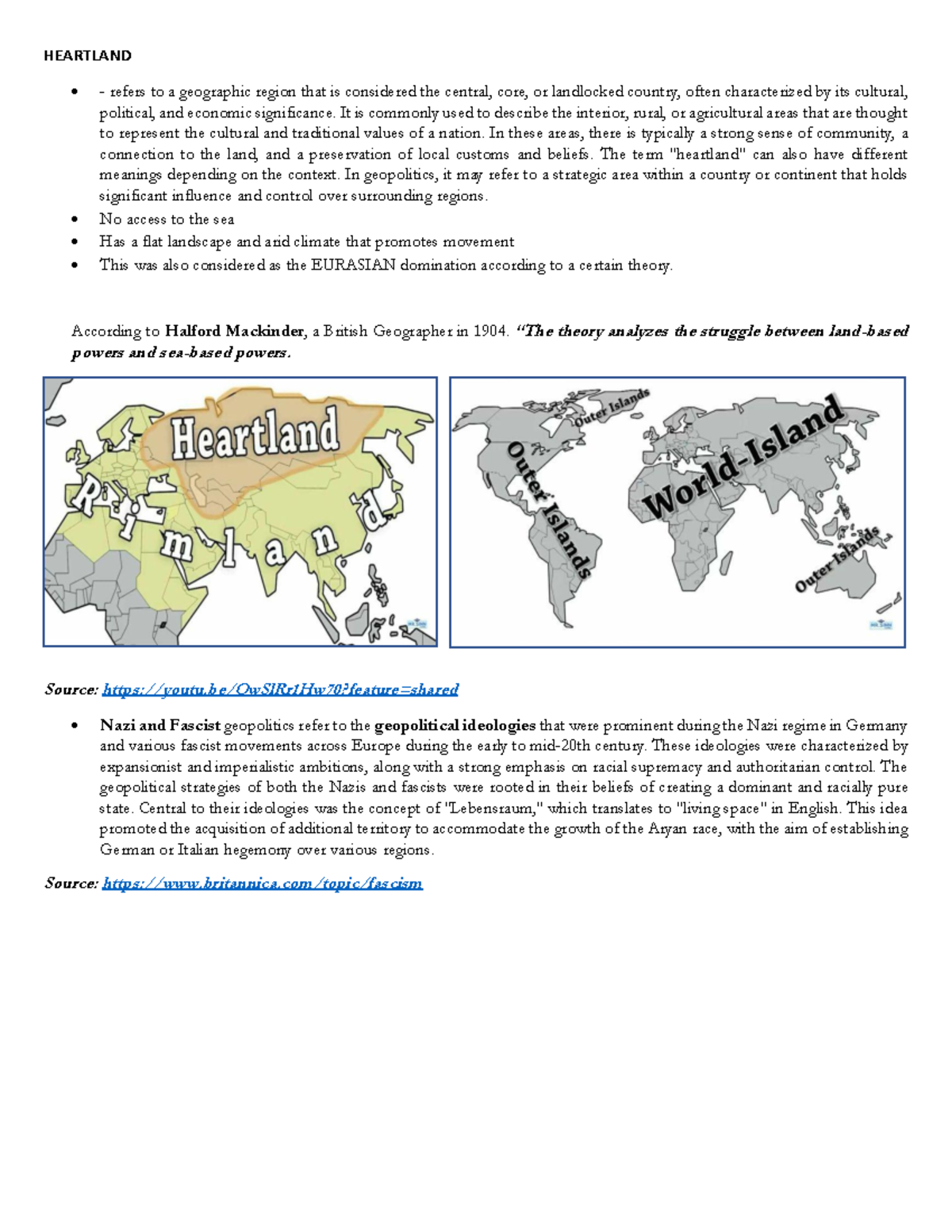 Geography-1 - Geopolitical Traditions- Heartland and Nazi Summary ...