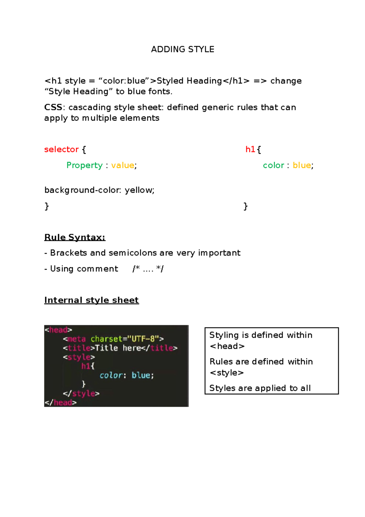 CSS - good - ADDING STYLE Styled Heading => change - Studocu