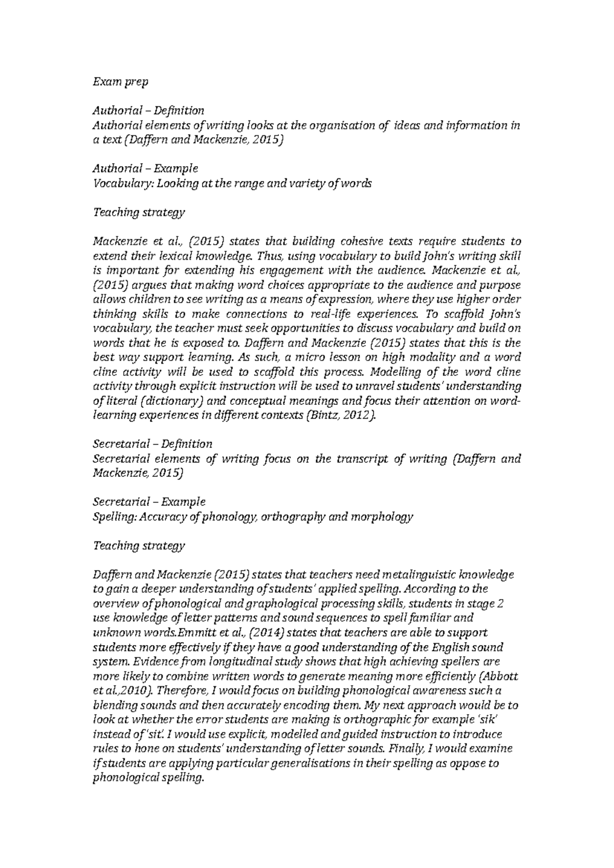 EDTE354 0 Exam English - Exam notes - Exam prep Authorial – Definition ...