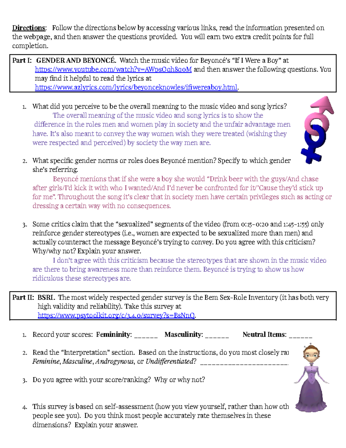 Gender Webquest - Answers in color - Directions: Follow the directions ...