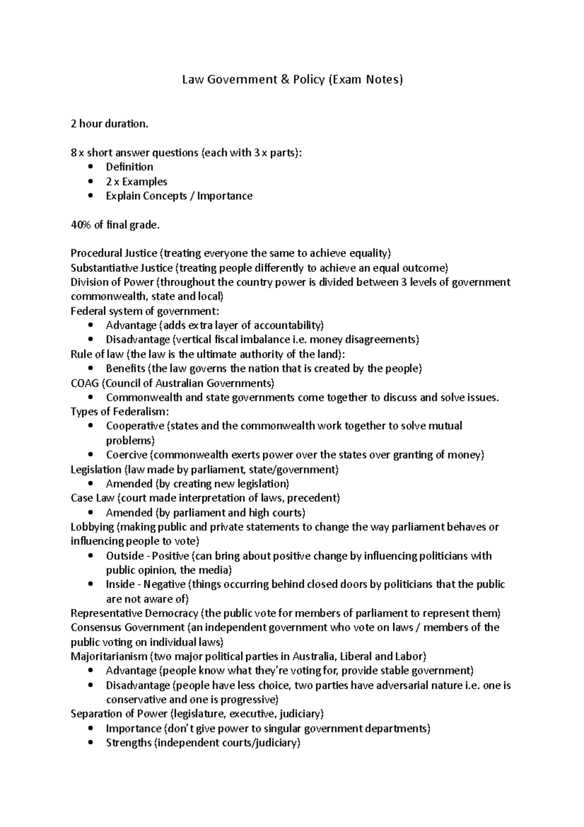 Law Government & Policy (Notes) - Law Government & Policy (Exam Notes ...