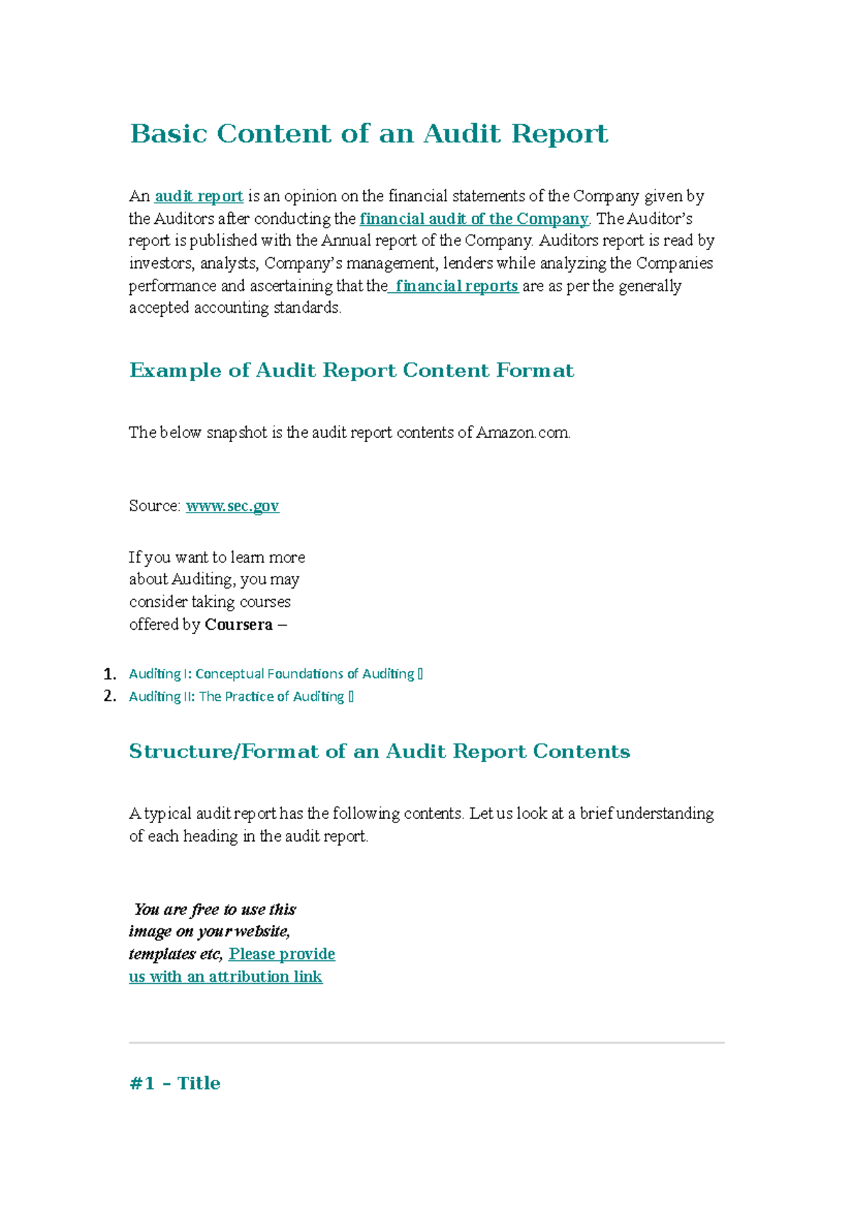 Basic Content of an Audit Report - The Auditor’s report is published ...
