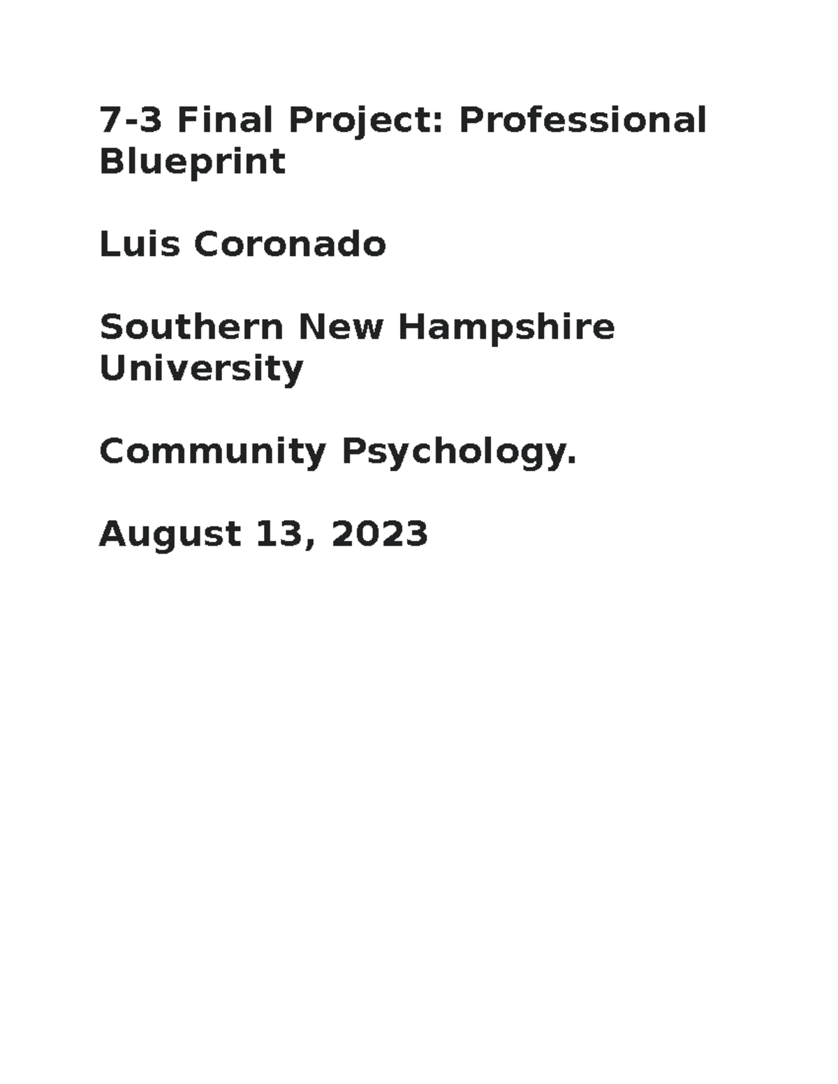 Final Project Community Psychology - 7-3 Final Project: Professional ...