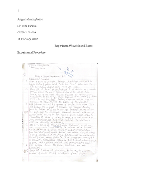 Experiment 7 - Acids and Bases - Lab report Experiment 7: Acids and ...