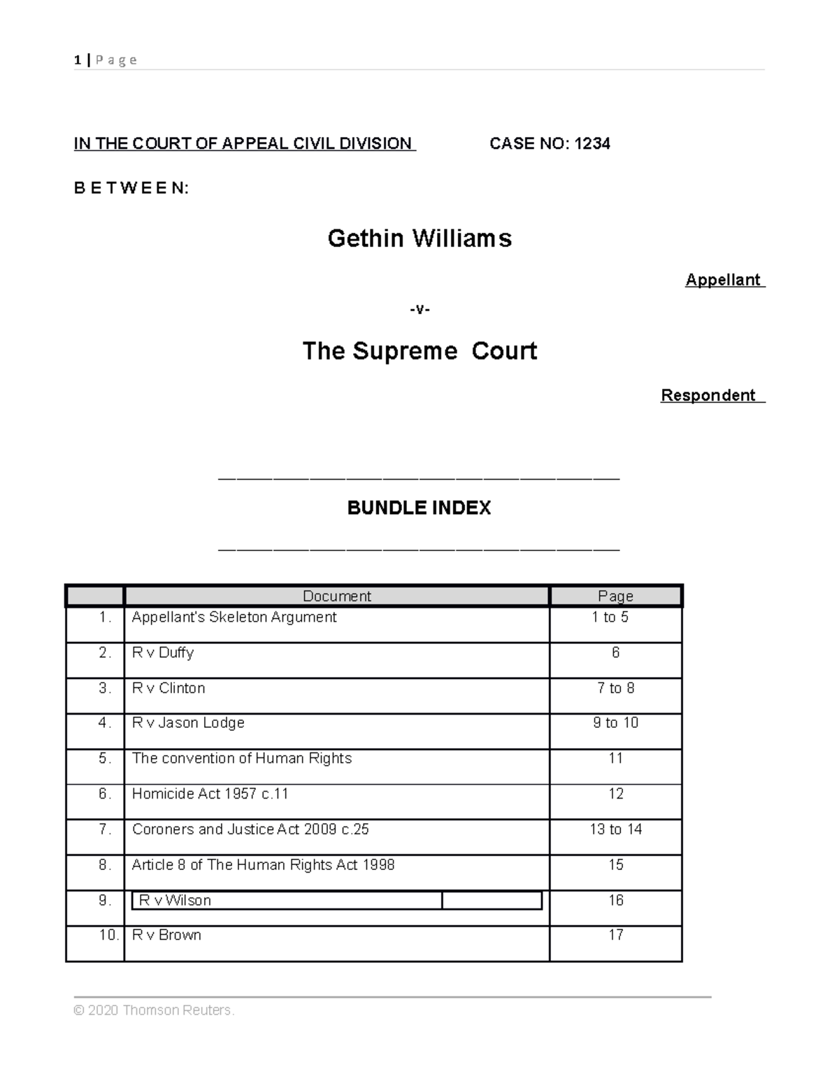 Specimen Moot Bundle And Skeleton Argument MOOT 1 P A G E