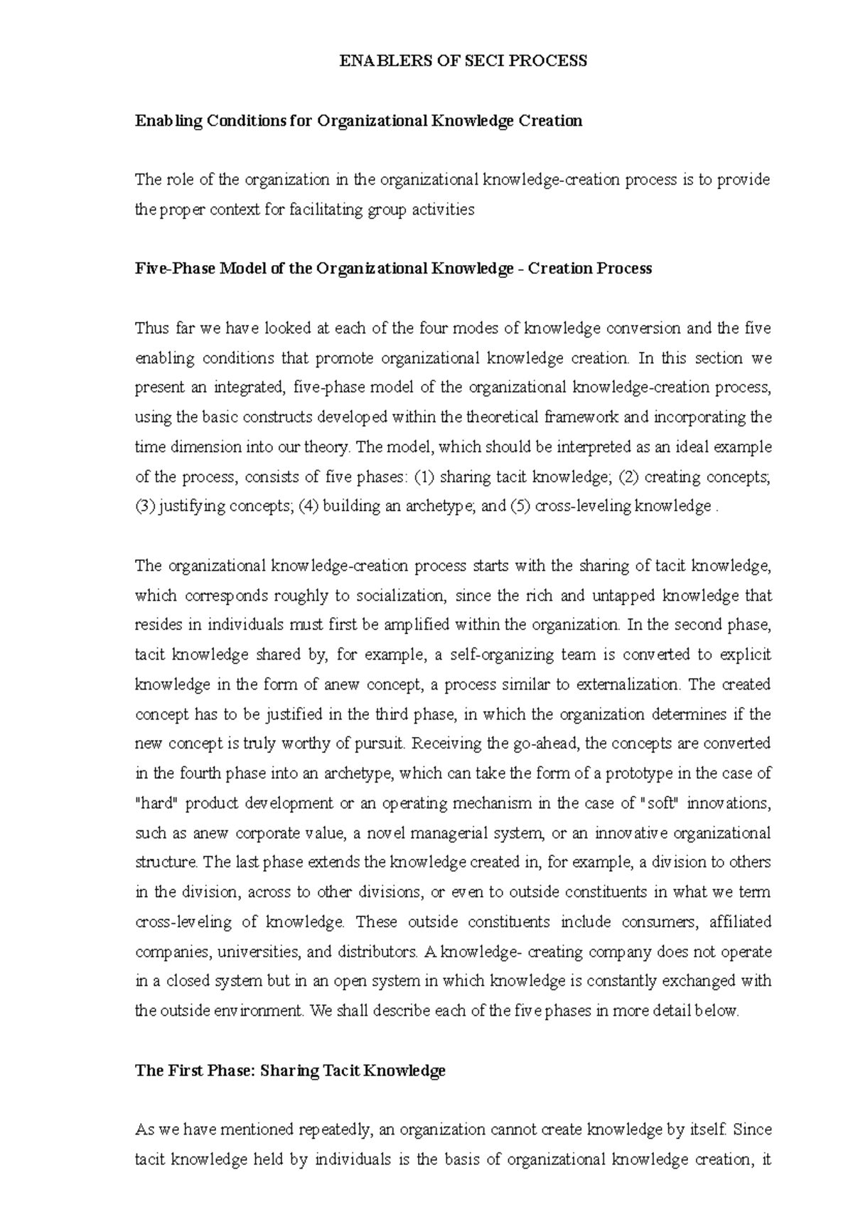 Ch04 Organizational knowledge creation - In this section we present an ...