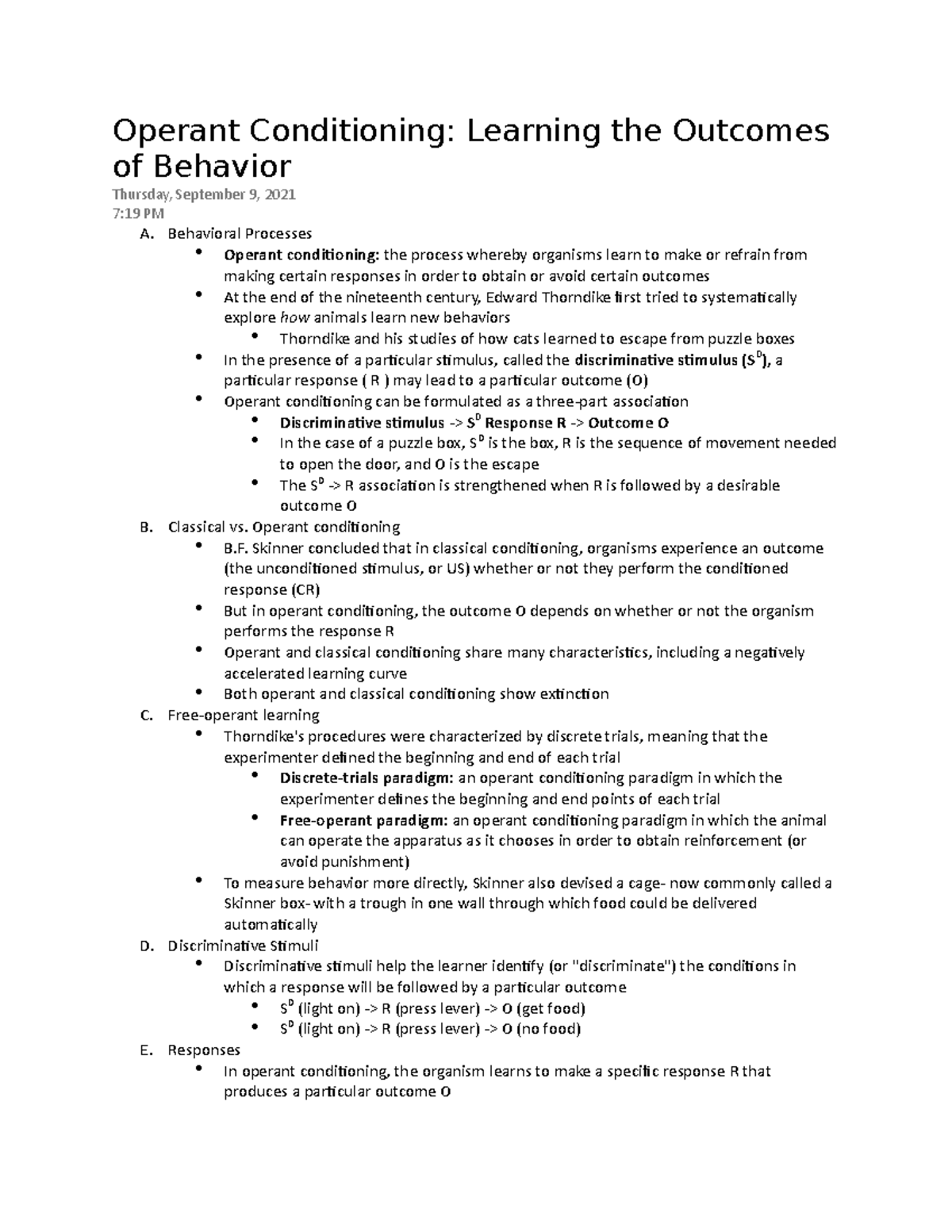 Learning and Memory ch. 5 - Operant Conditioning: Learning the Outcomes ...