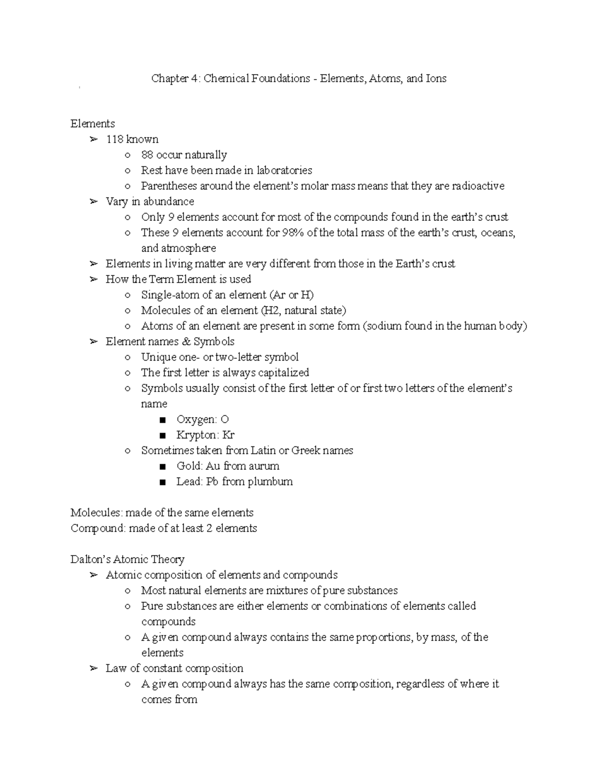 CHEM 23 9 - Lecture Notes - Chapter 4: Chemical Foundations - Elements ...