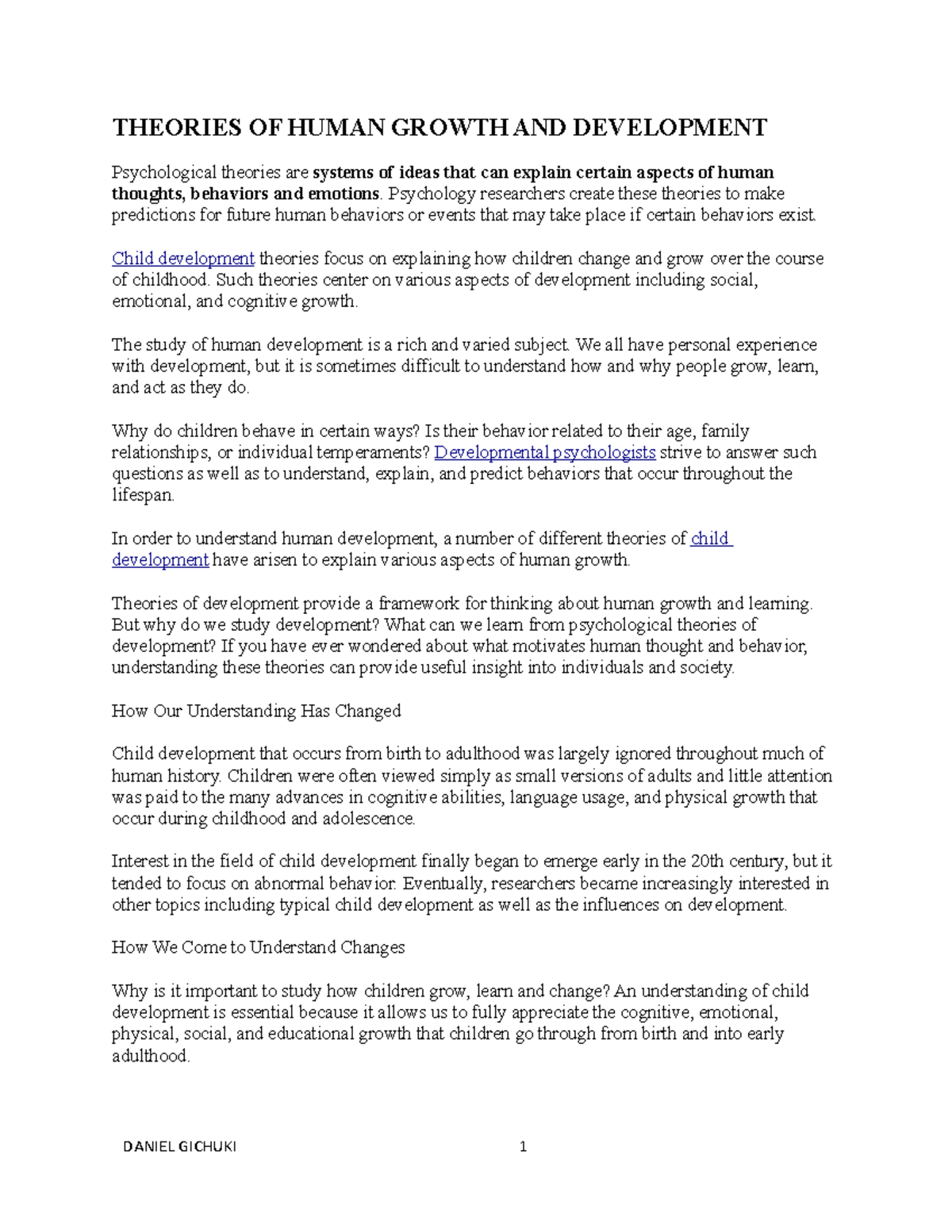 Theories OF Human Growth AND Development Dan Gichuki - THEORIES OF ...