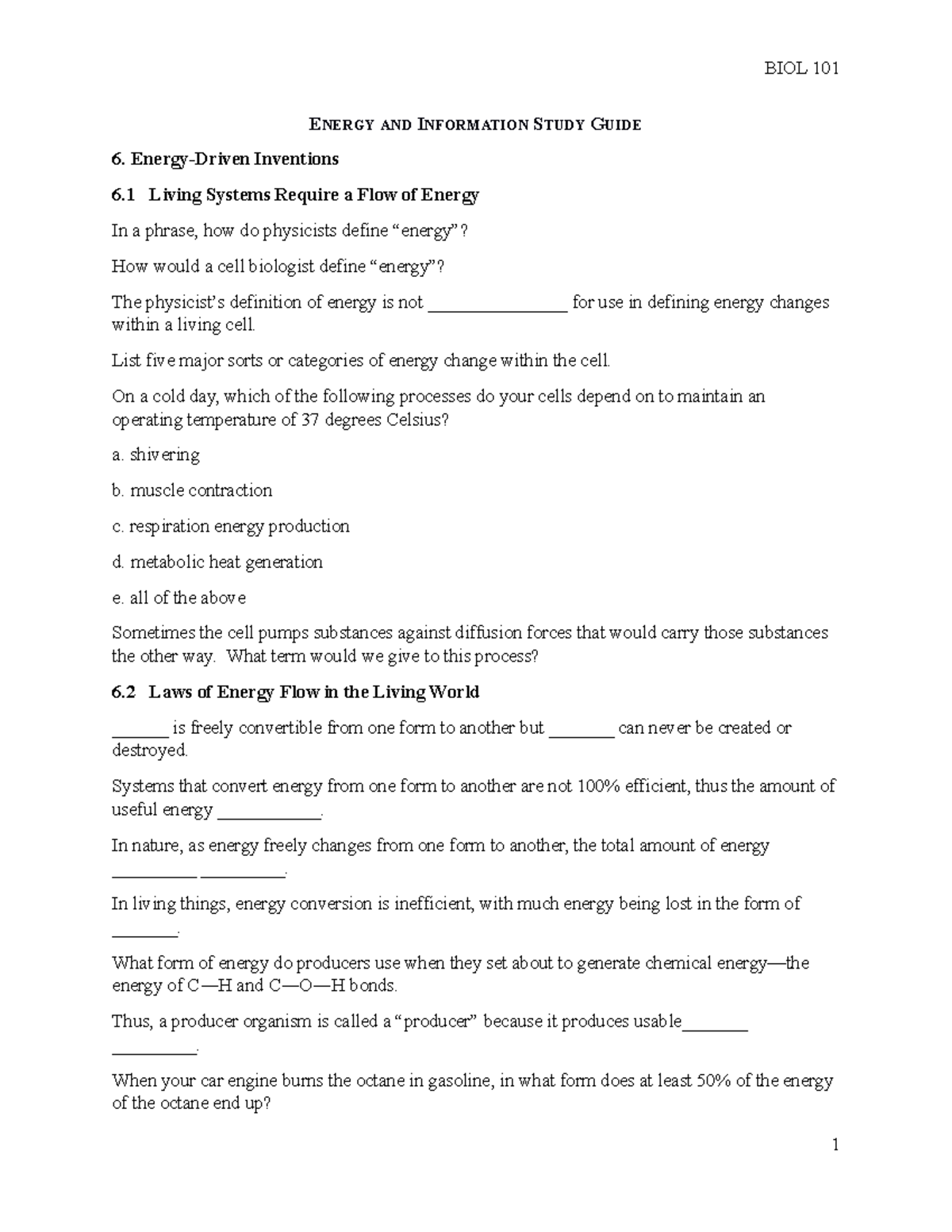 3 Study Guide Energy and Information - ENERGY AND INFORMATION STUDY ...