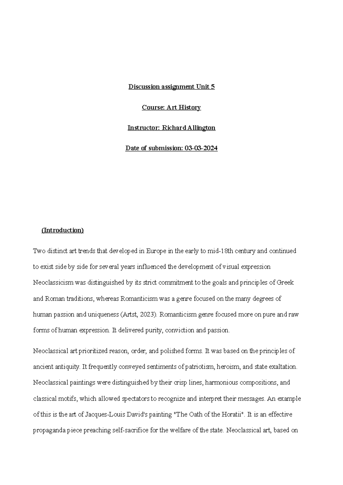 Discussion assignment Unit 5 - Romanticism genre focused more on pure and raw forms of human ...