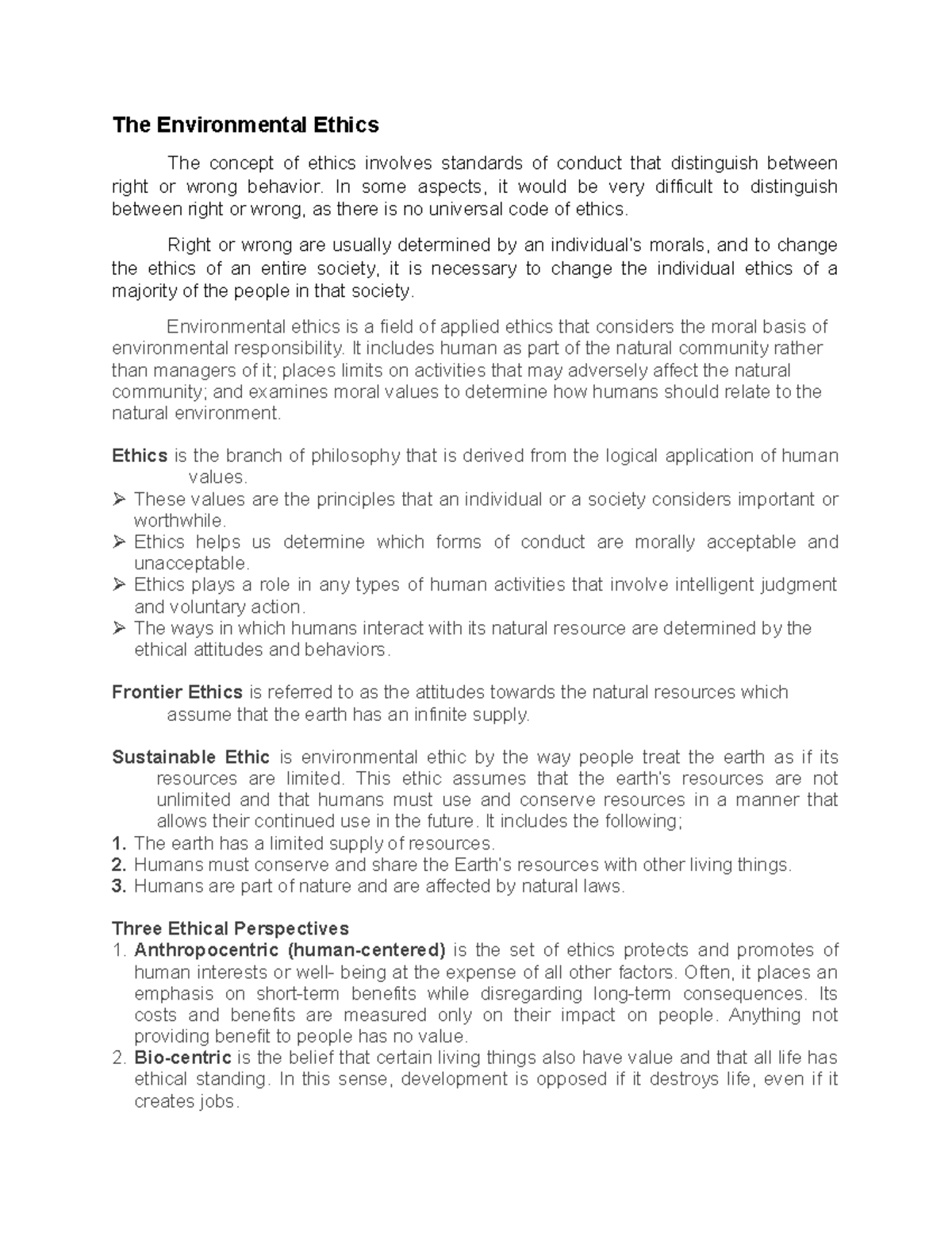 2 The Environmental Ethics - The Environmental Ethics The concept of ...