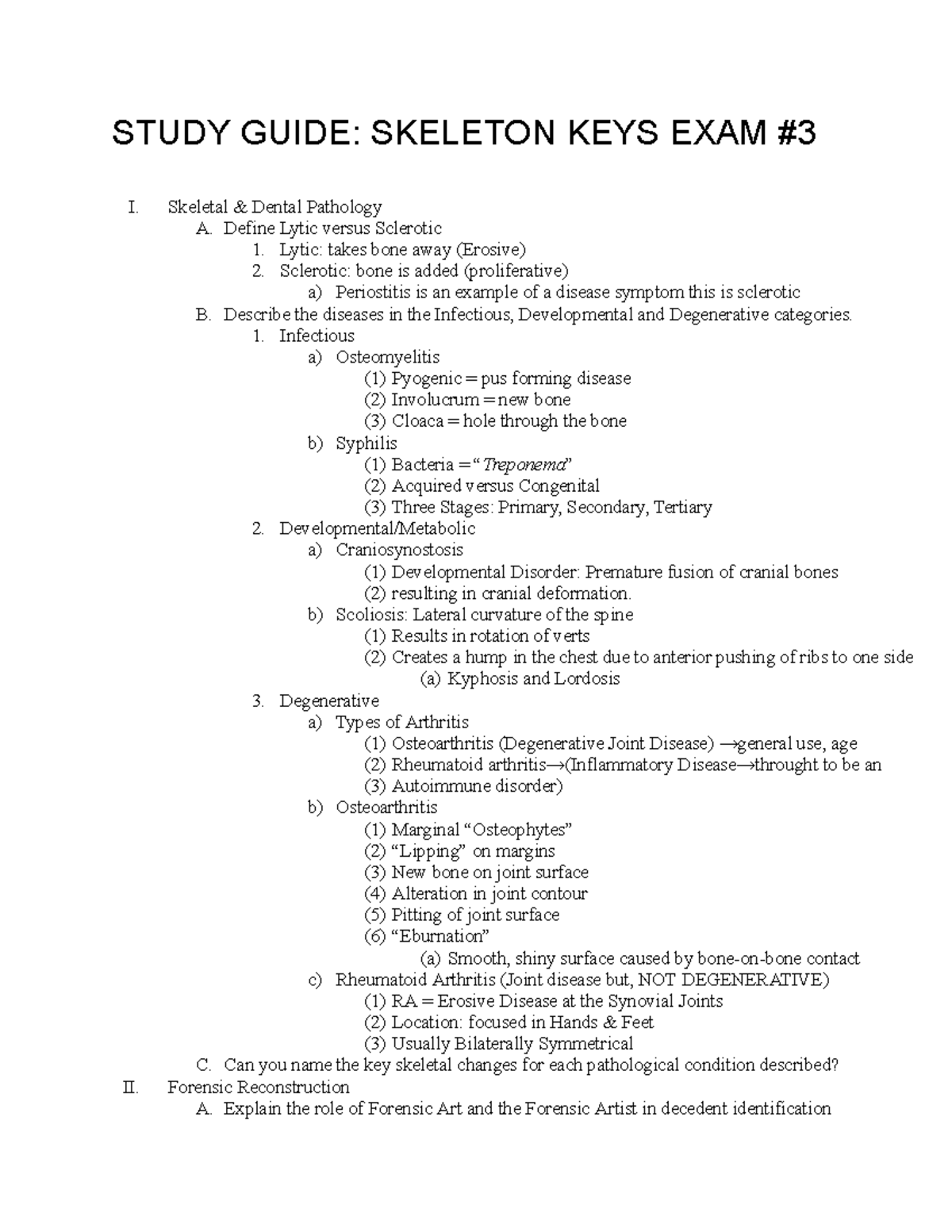 ANT3520 Study Guide 3 - STUDY GUIDE: SKELETON KEYS EXAM I. Skeletal ...