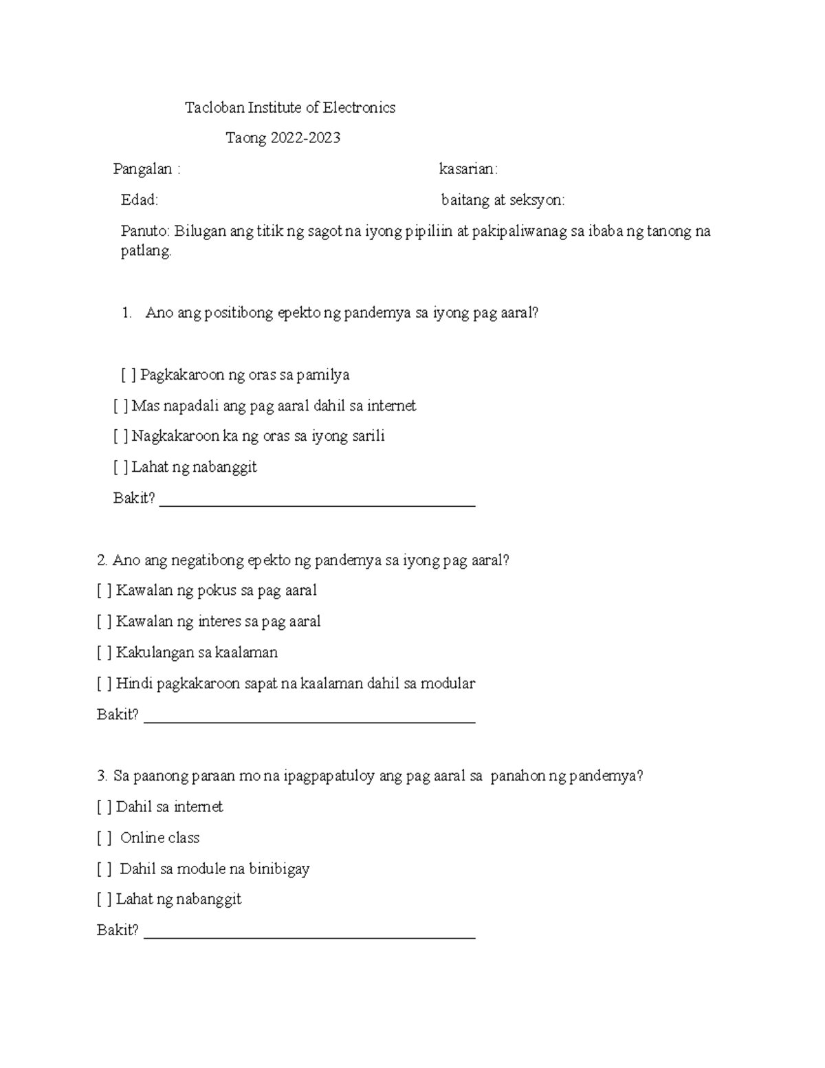 Document-3survey-questionnaire - Tacloban Institute of Electronics ...