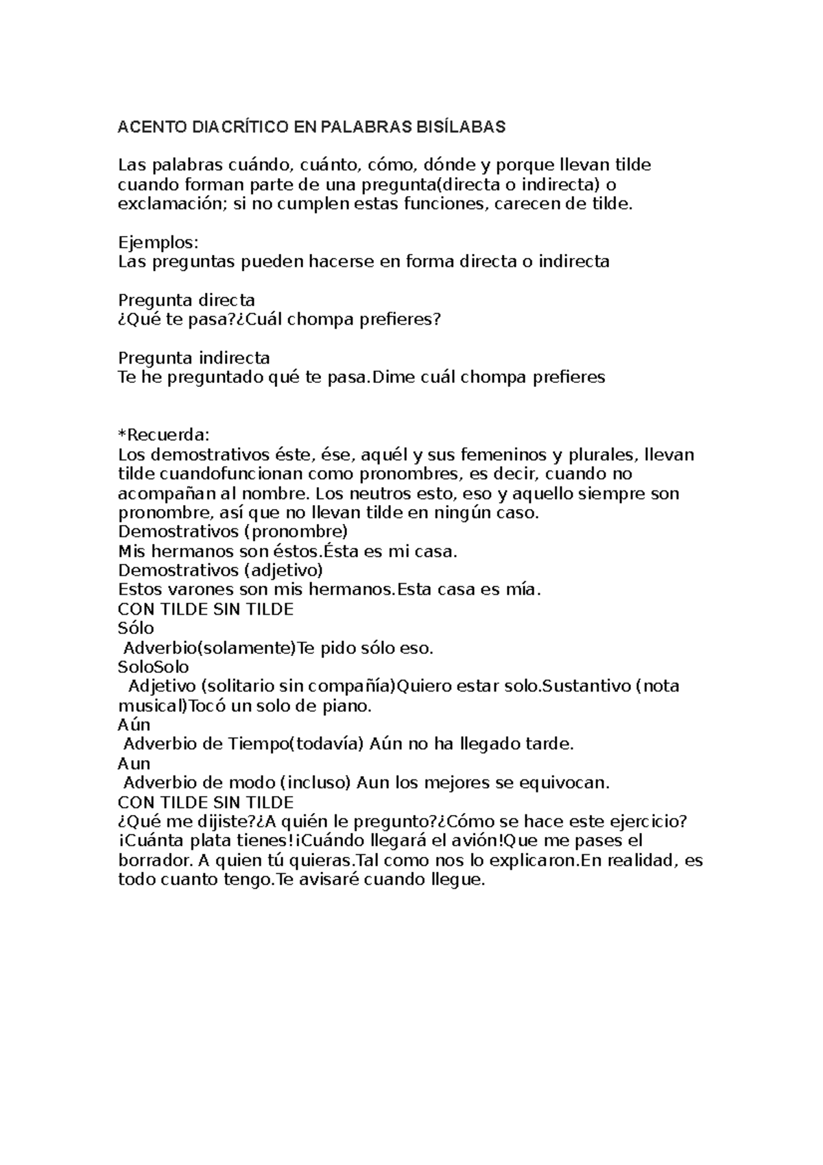 Acento Diacrítico EN Palabras Bisílabas, aquel - ACENTO DIACRÍTICO EN ...