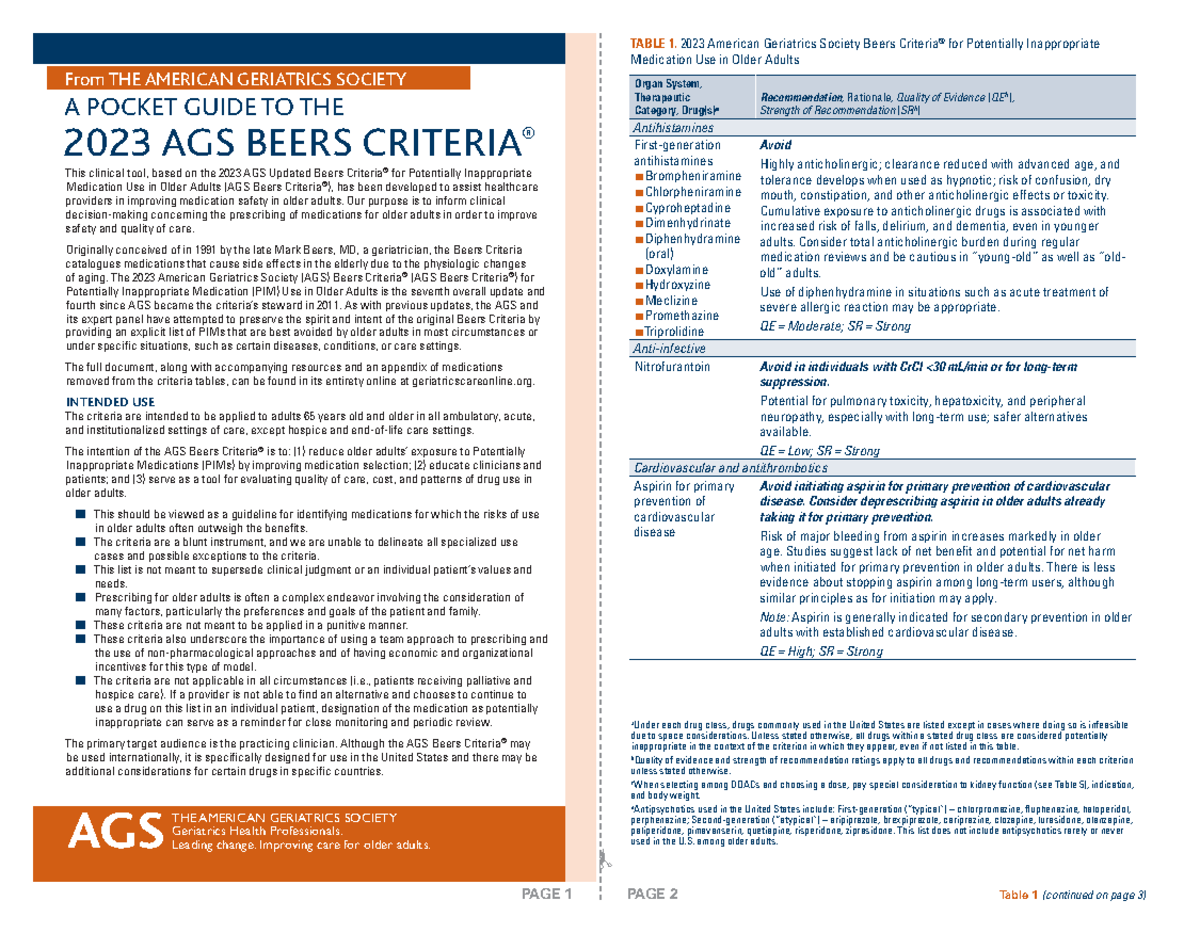 Criterios de Beers - 2023 AGA - From THE AMERICAN GERIATRICS SOCIETY A ...