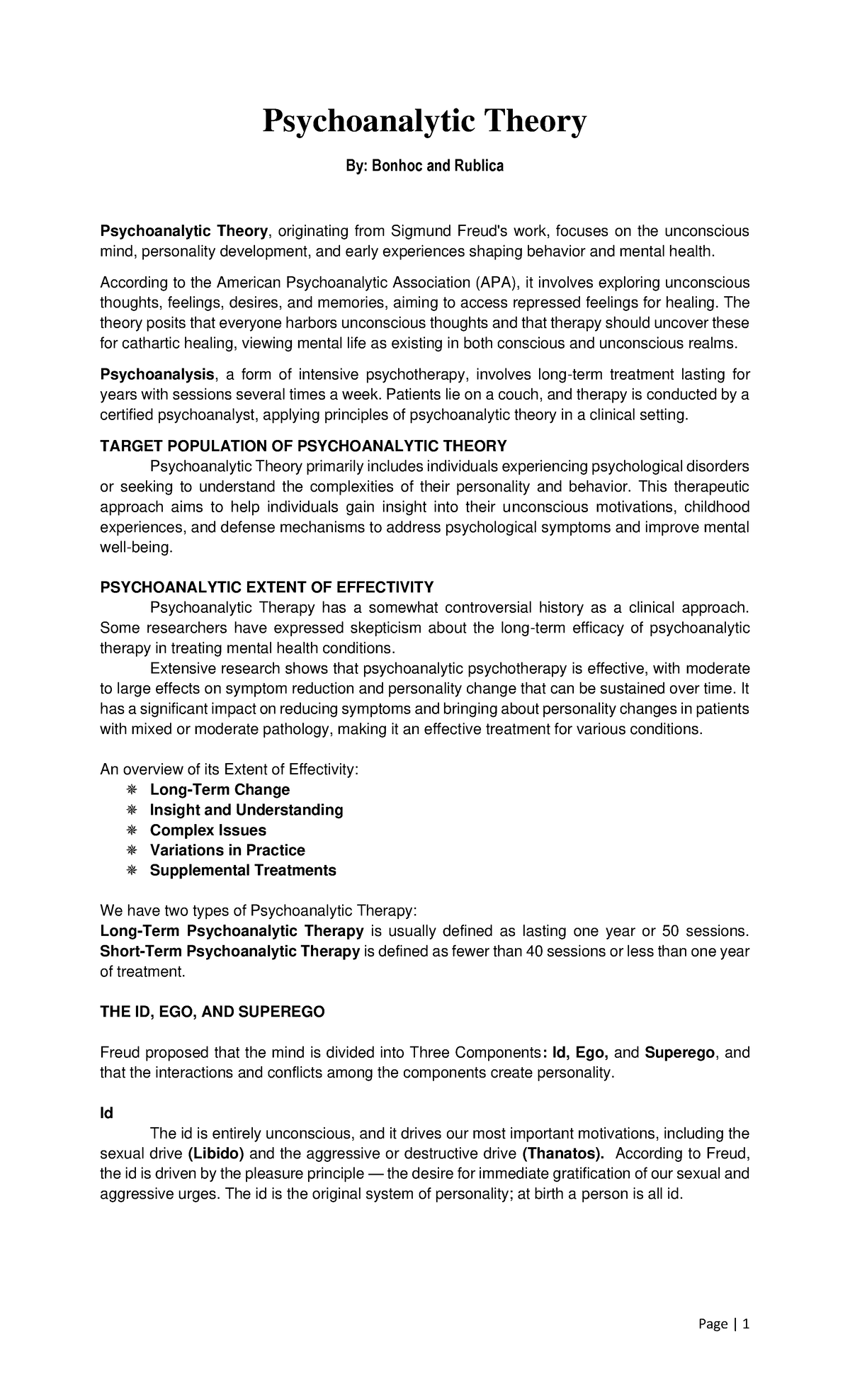 Psychoanalytic- Theory BS PSYCHOLOGY COUNSELING AND PSYCHOTHERAPY ...