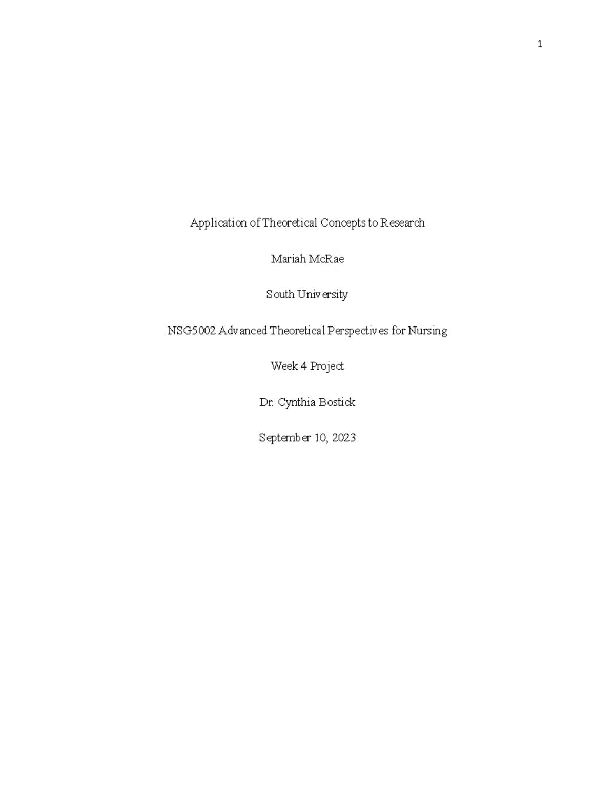 Week four project - Application of Theoretical Concepts to Research ...