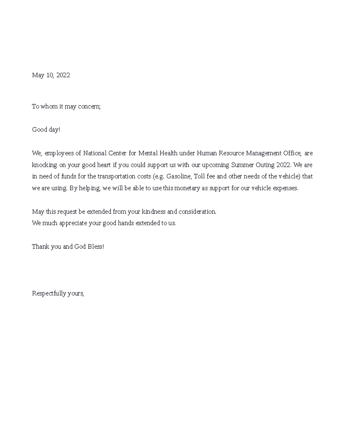 Vehicle_Expenses_Letter Sample/Template e, employees of National Center ...