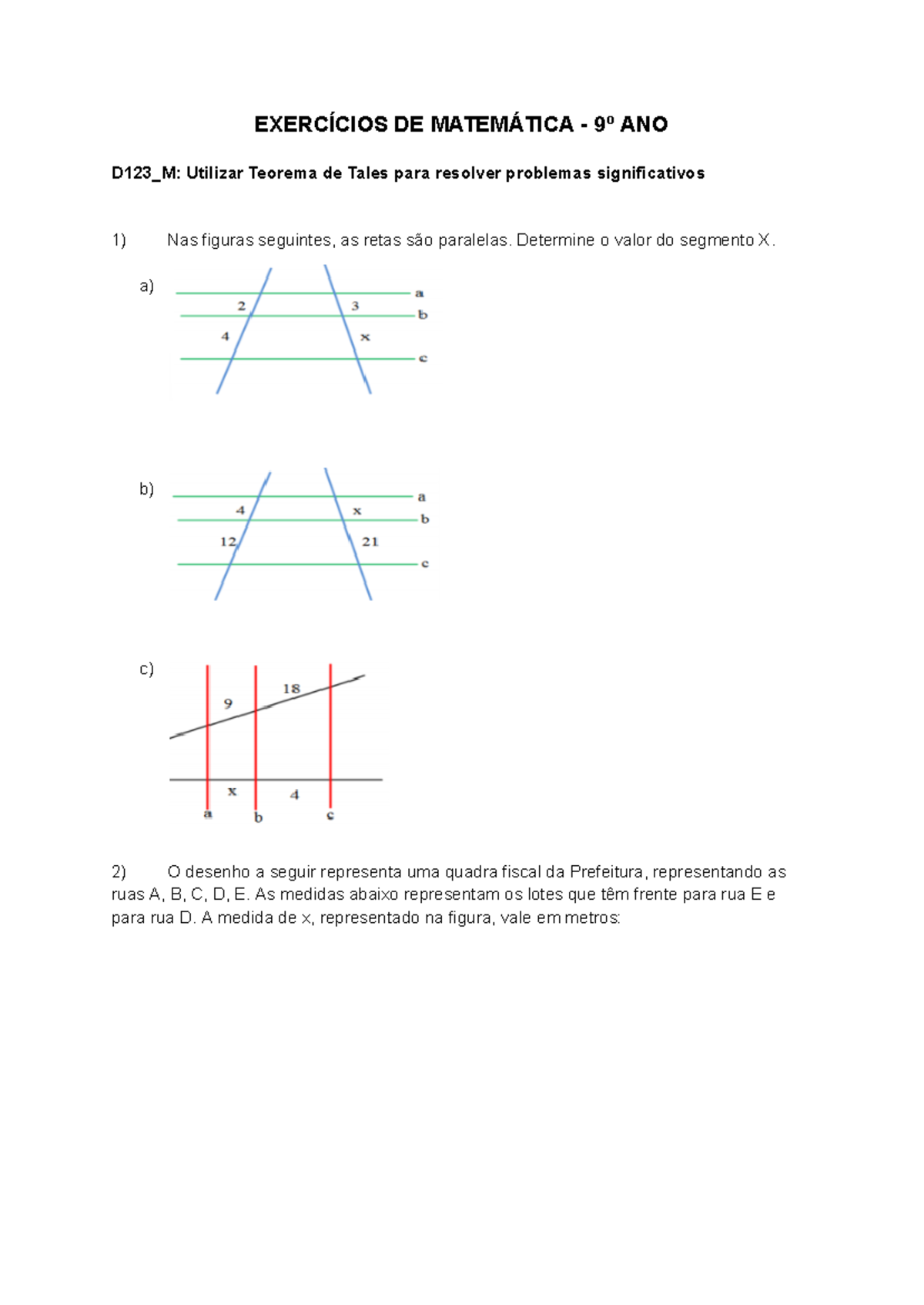 D123 - 9A - Atividade sobre descritores - Matemática I - EXERCÍCIOS DE MATEMÁTICA - 9º ANO D123 ...
