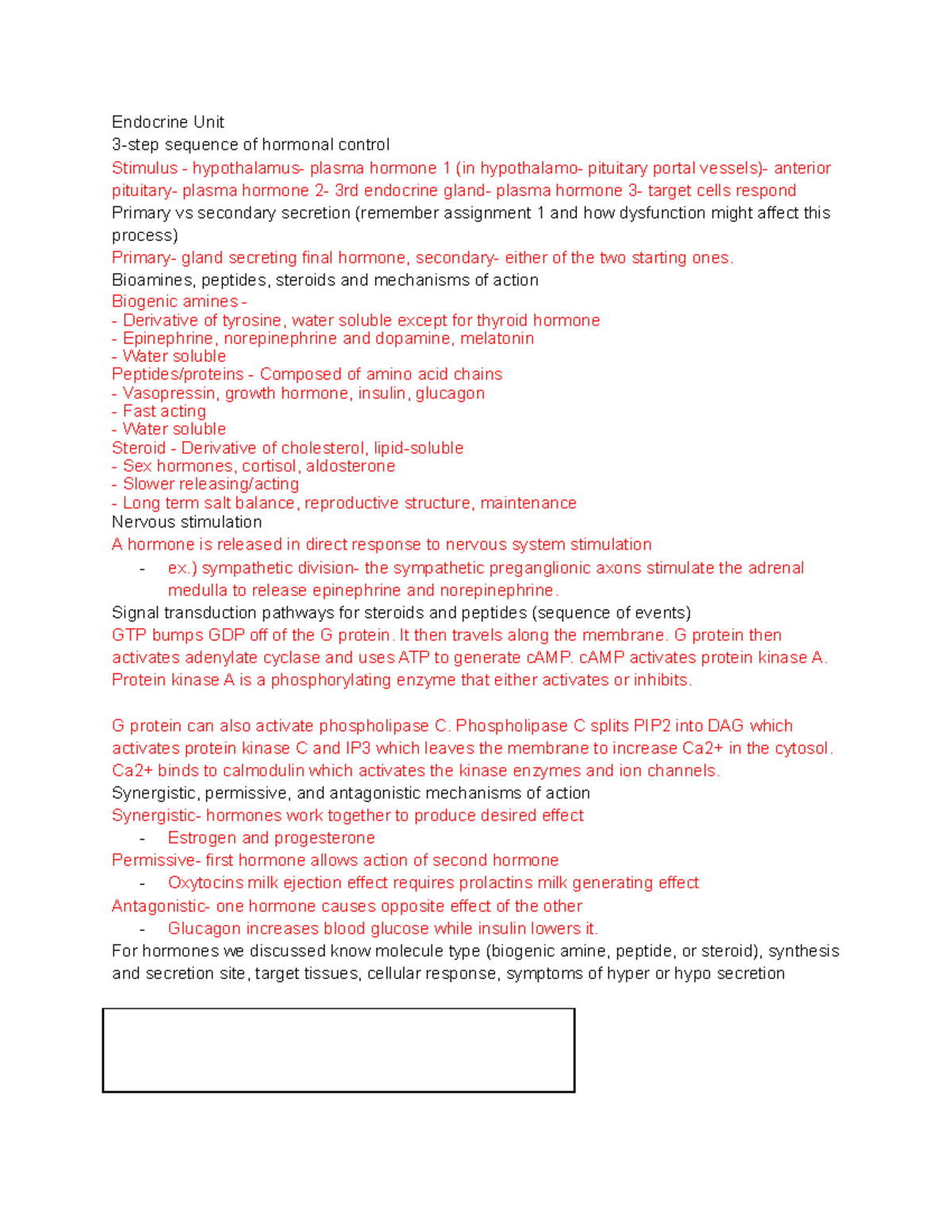 Bio 245 Study Guide - Endocrine Unit Summary - Endocrine Unit 3-step ...