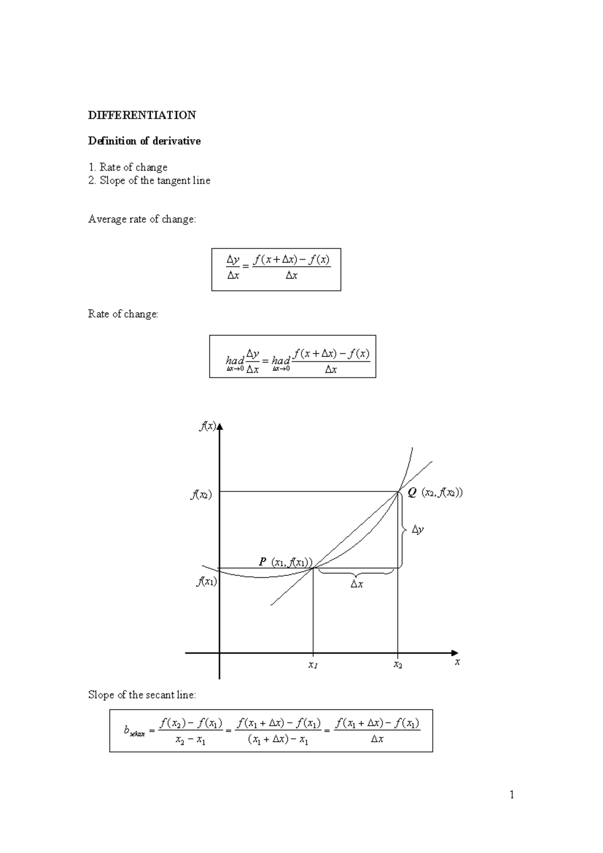 differentiation - DIFFERENTIATION Definition of derivative Rate of ...