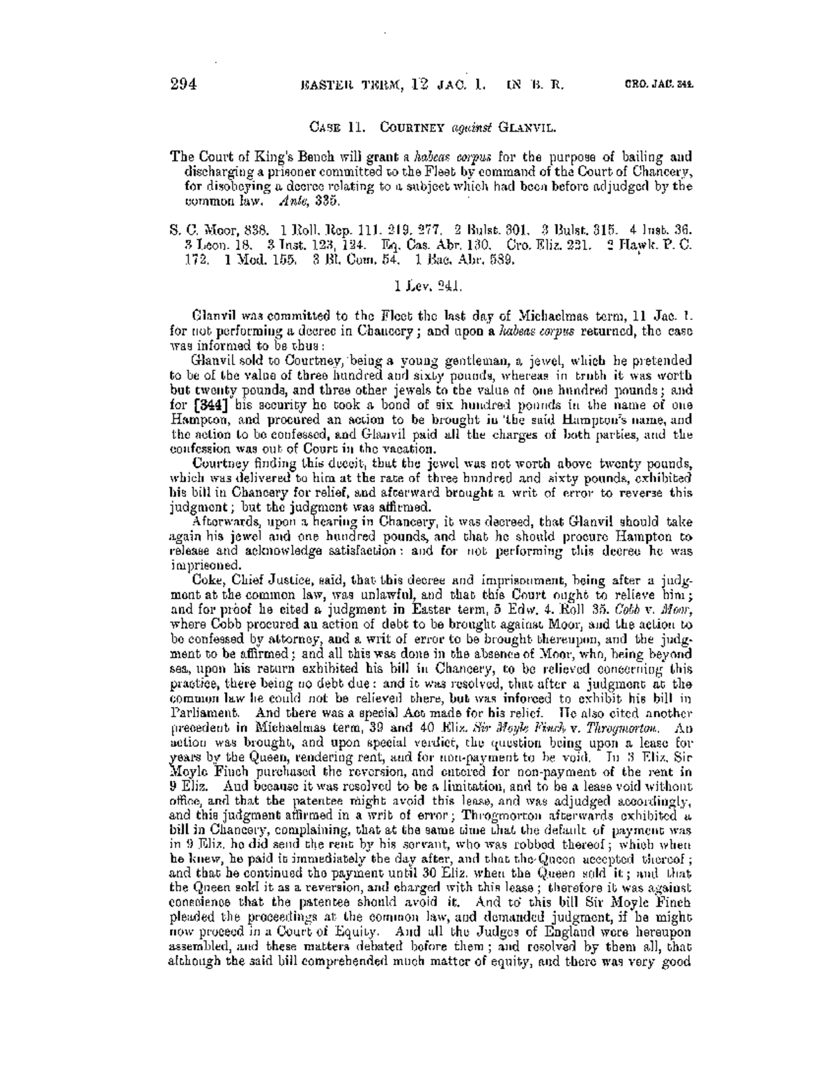 79 E.R. 294 - case - 2 9 4 EASTER TERM, 12 JAC. 1. IN B. R. CRO.JAC ...