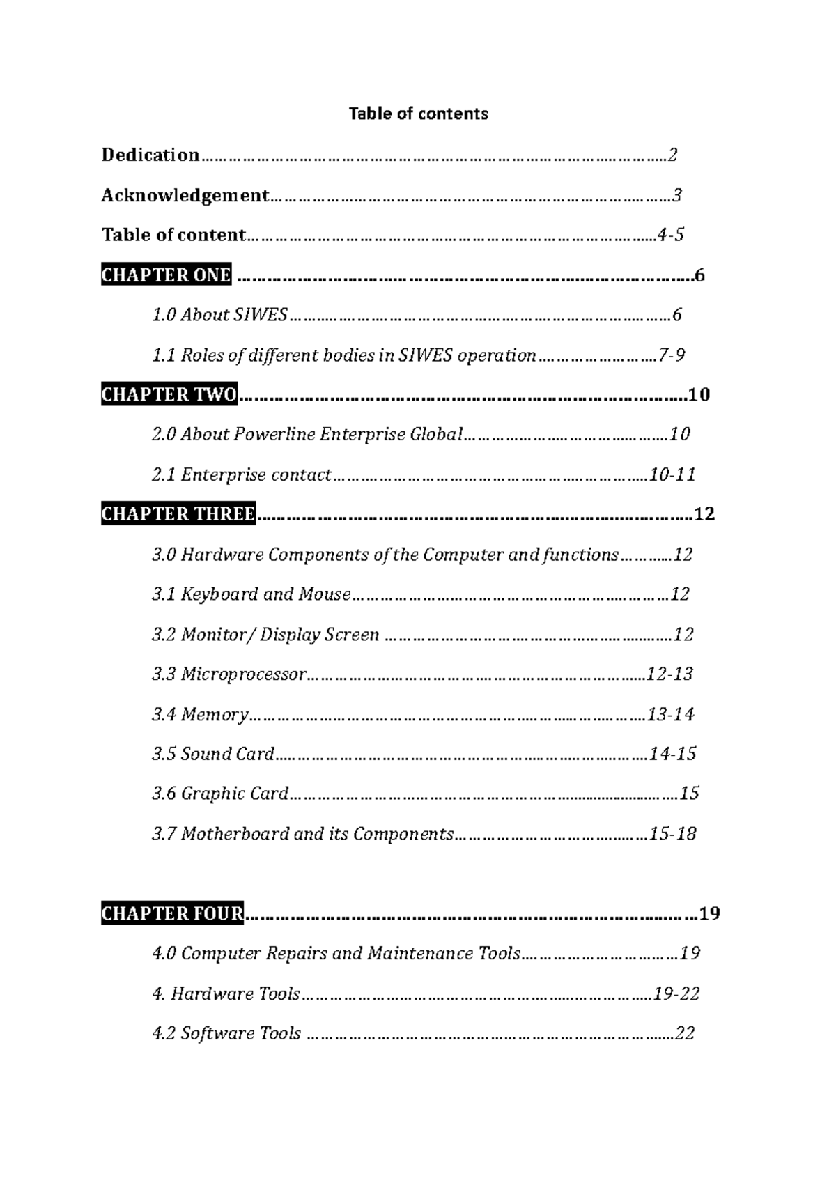 Computer installation and repairs also HTML - Table of contents CHAPTER ...