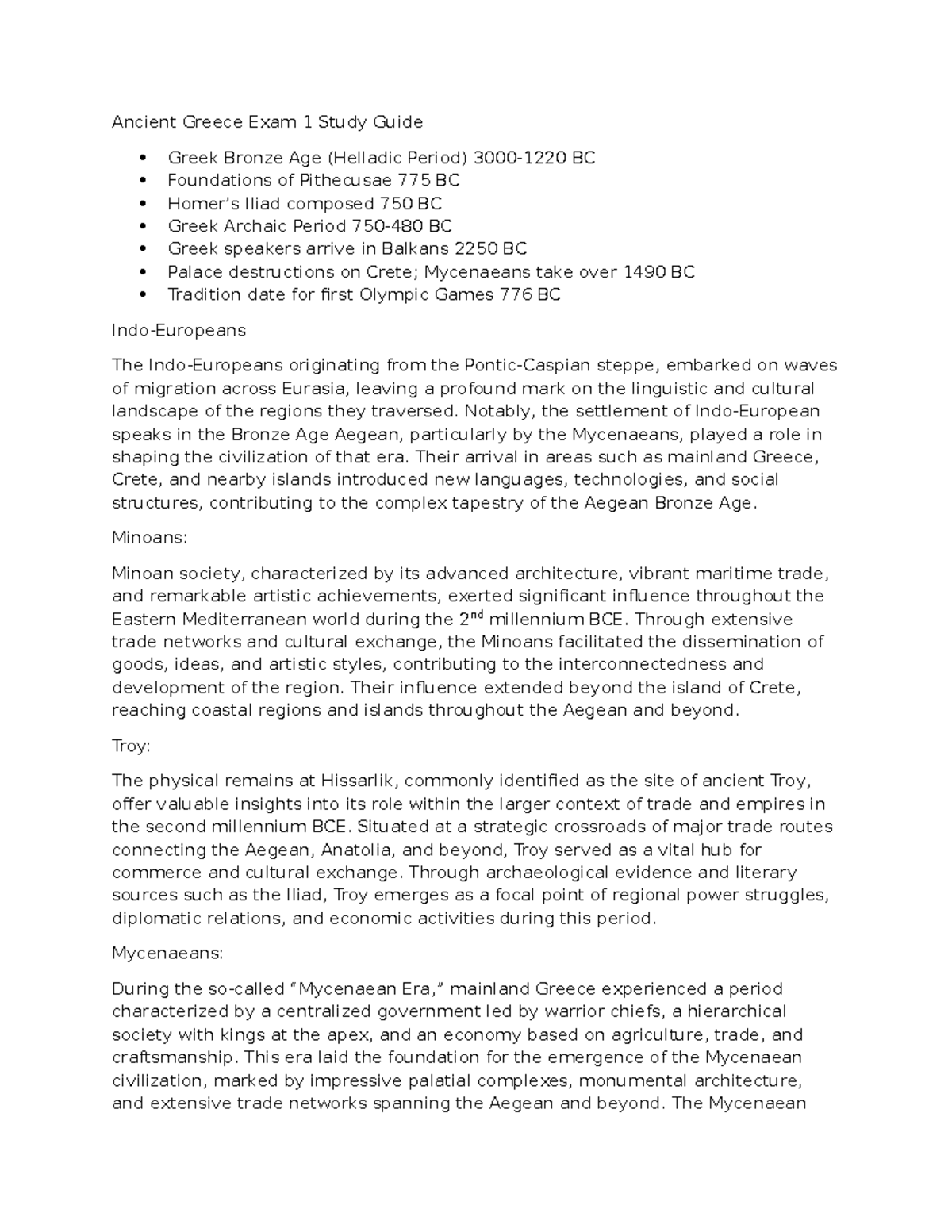 Ancient Greece Exam 1 Study Guide - Ancient Greece Exam 1 Study Guide ...