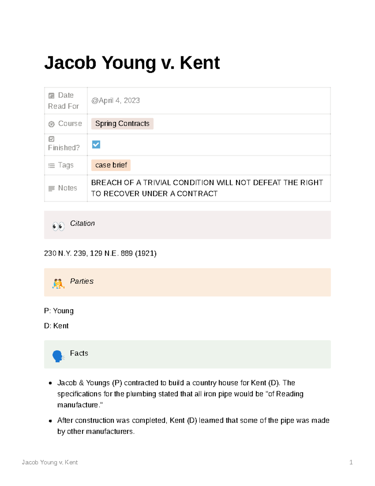 Jacob Young v. Kent - Jacob Young v. Kent Date Read For Course Spring Contracts Finished? Tags ...