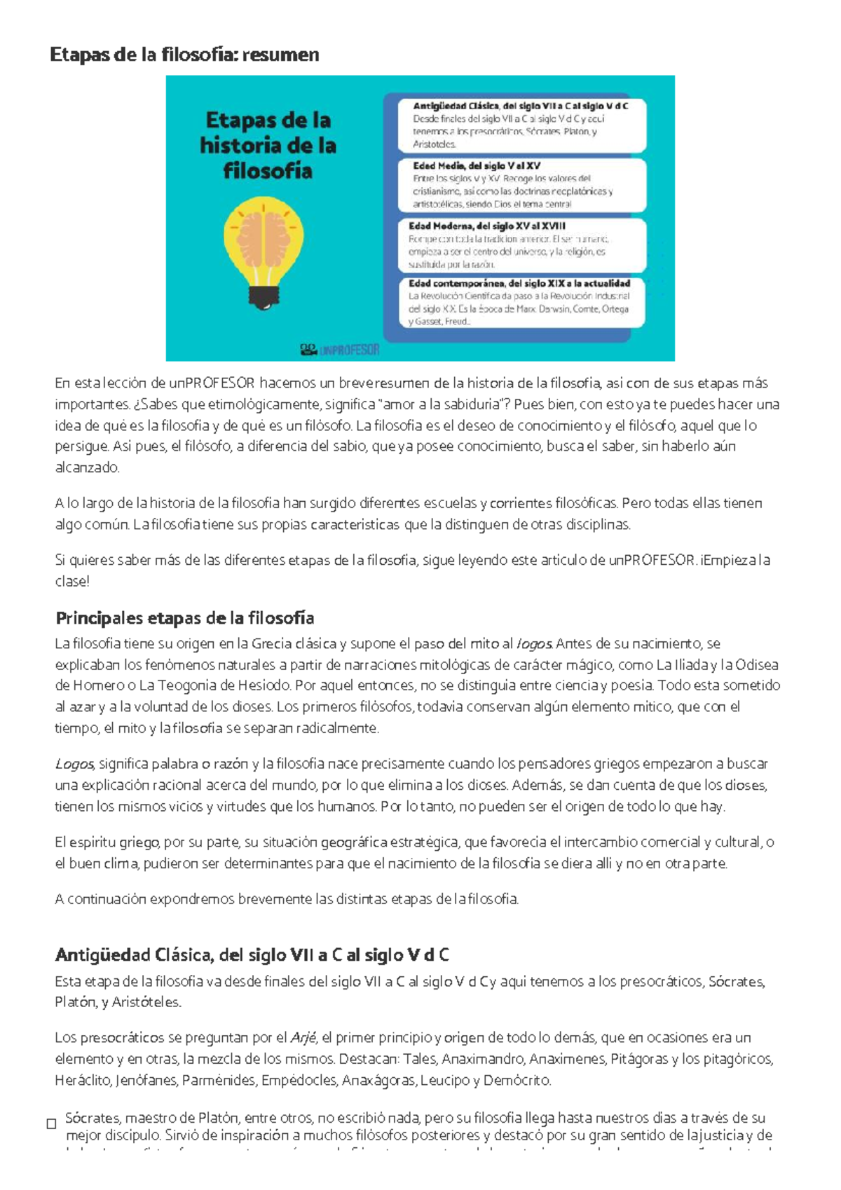 Etapas de la filosofía resumen - unprofesor - Etapas de la filosofía ...