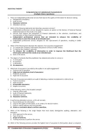 AUDITING AND ASSURANCE PRINCIPLE - Answer and Questions - Auditing and Assurance Principles ...