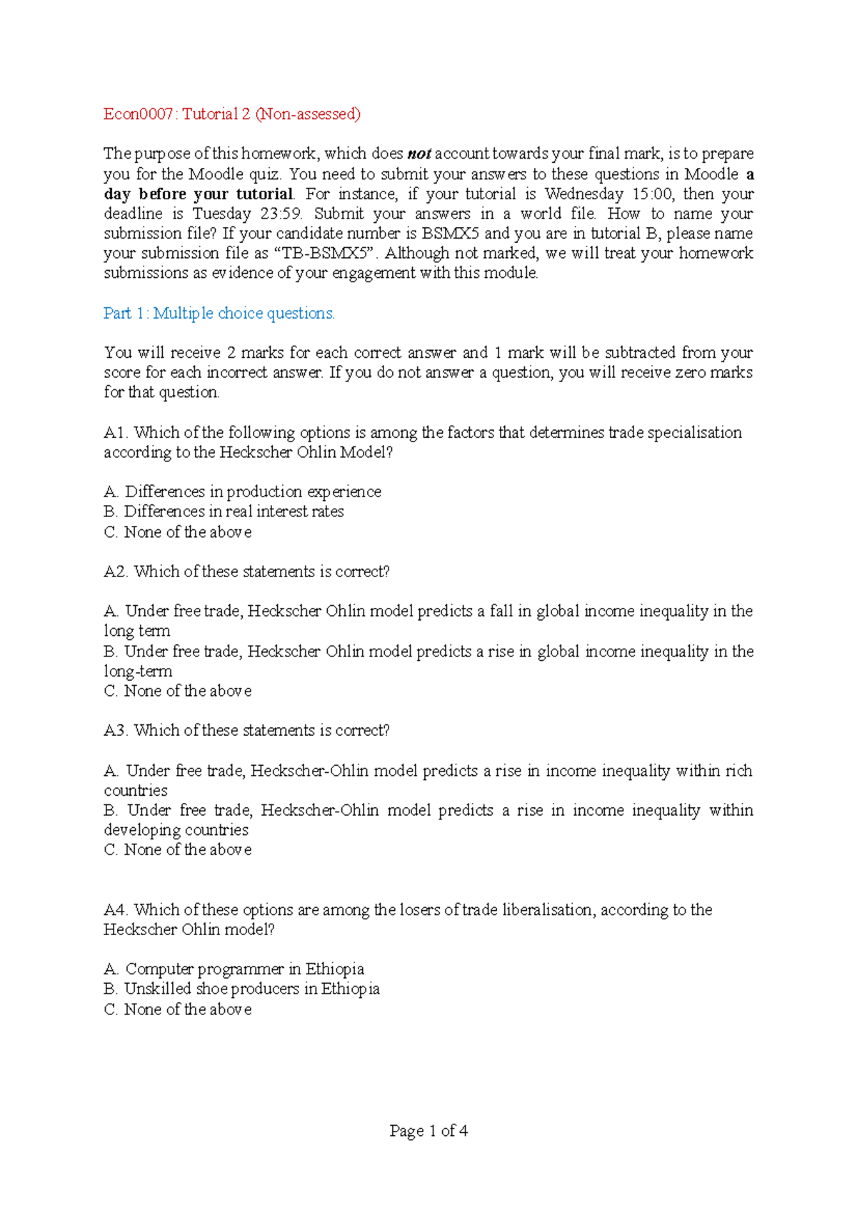 Econ0007-Tutorial 2-Questions, to help - Econ0007: Tutorial 2 (Non ...