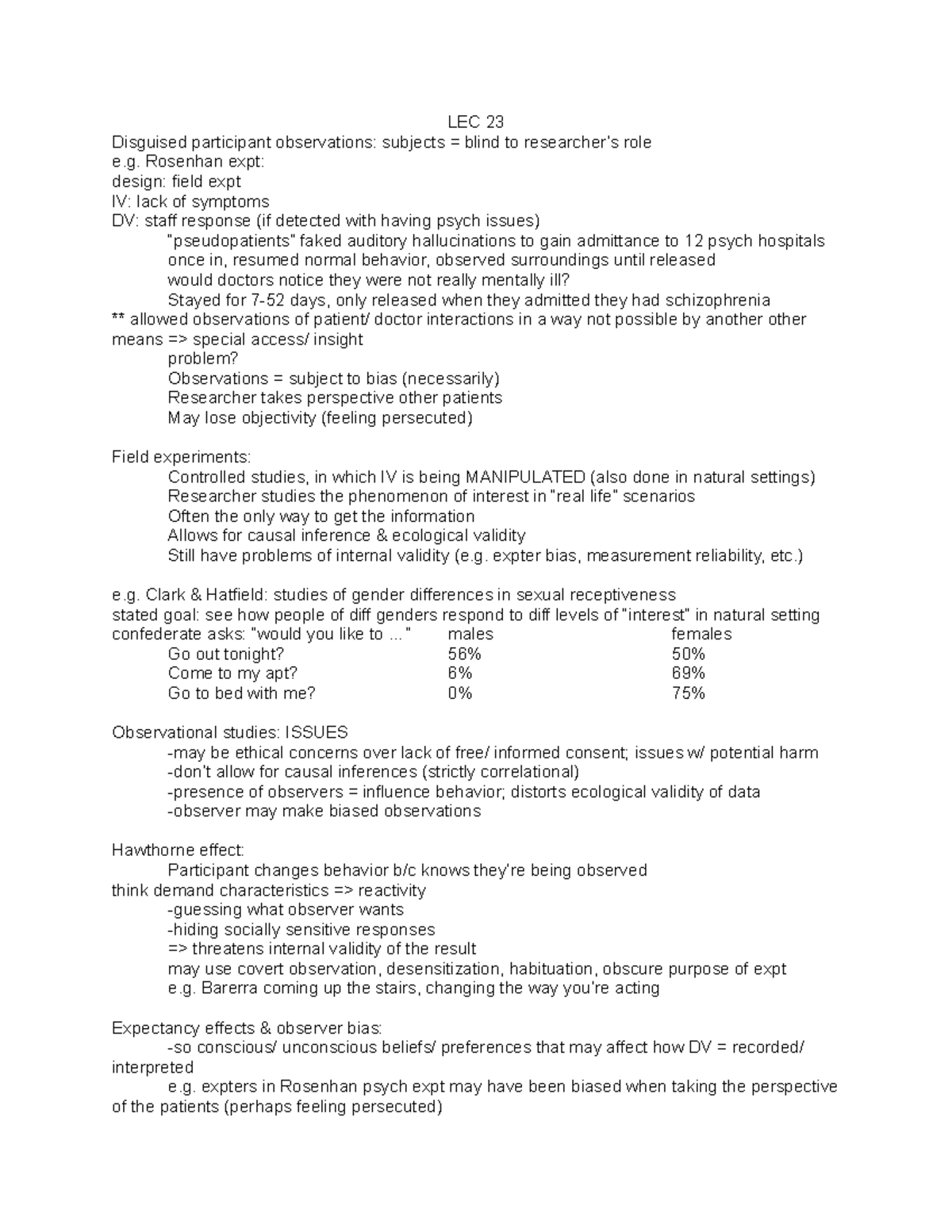 LEC 23 - Lecture notes 23 - LEC 23 Disguised participant observations ...