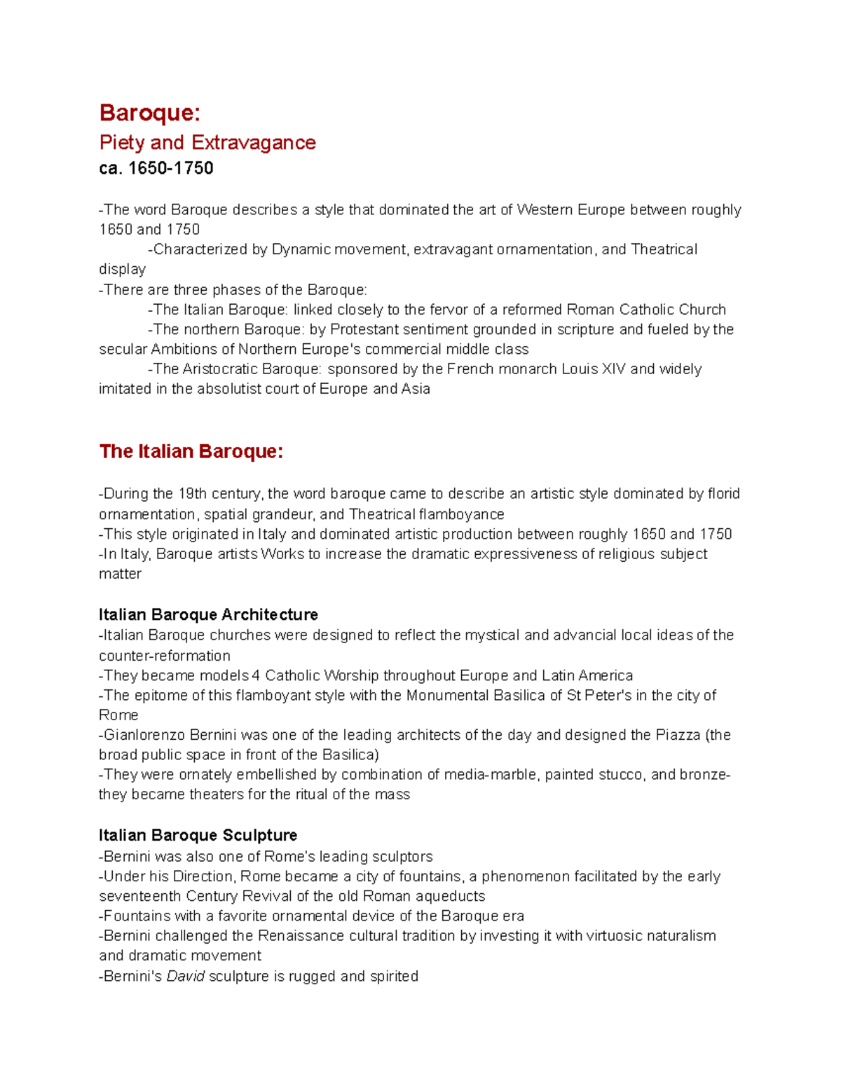 Chapter 10 Notes - Baroque: Piety and Extravagance ca. 1650-The word ...