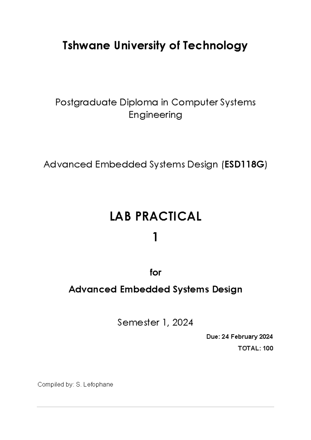 Lab Practical 1 - Tshwane University of Technology Postgraduate Diploma ...