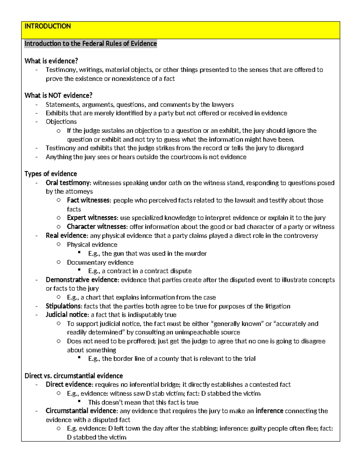 Outline evidence - INTRODUCTION Introduction to the Federal Rules of ...