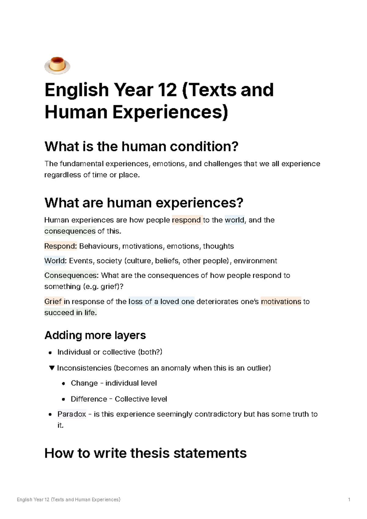 Notes for texts and human experiences - Studocu