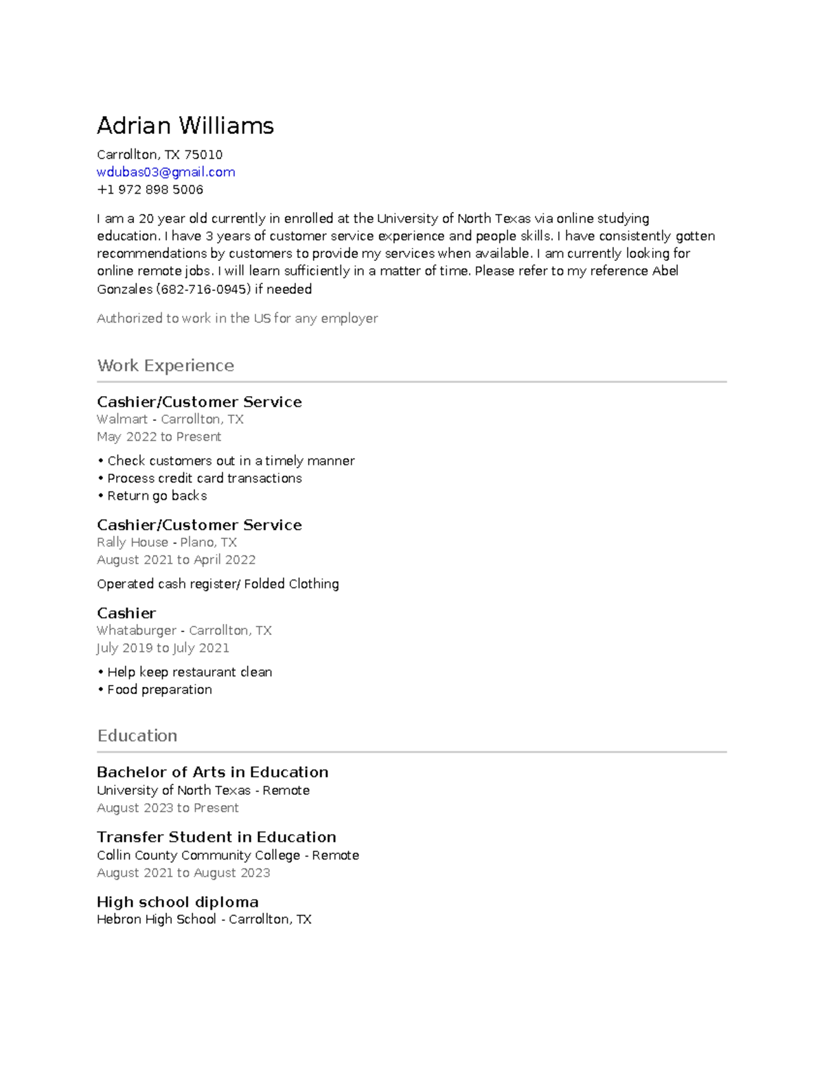 Adrian-Williams Resume - Adrian Williams Carrollton, TX 75010 wdubas03 ...