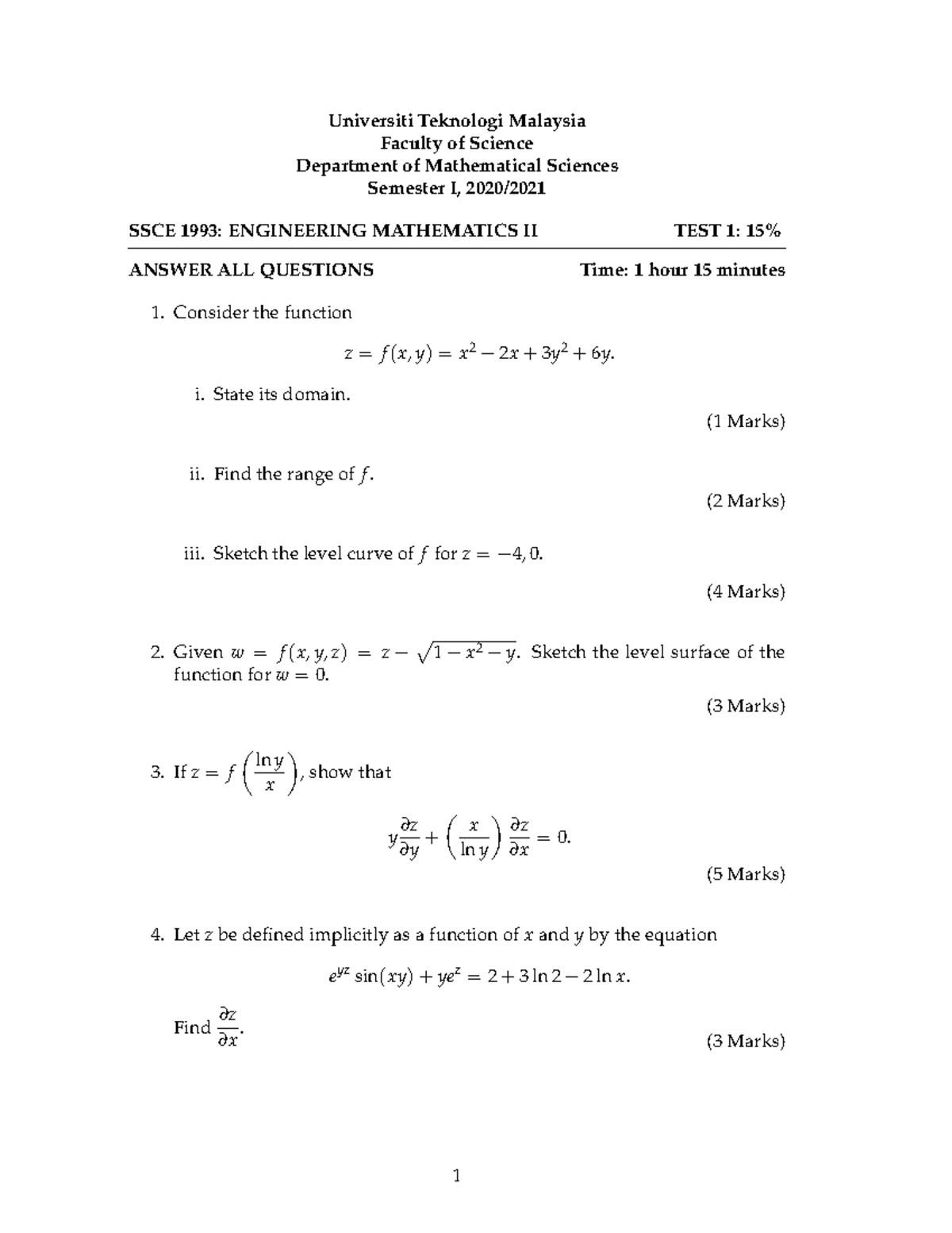 17 Test 1 2021 1 - engineering math past year example, exercise ...
