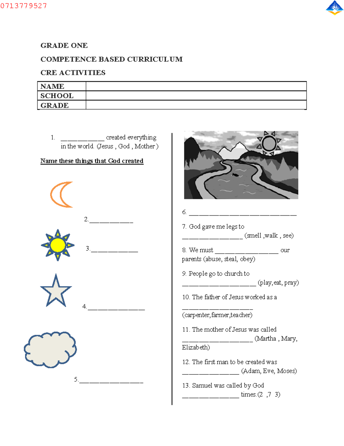 Grade 1 cre activities - prepared by me - GRADE ONE COMPETENCE BASED CURRICULUM CRE ACTIVITIES ...